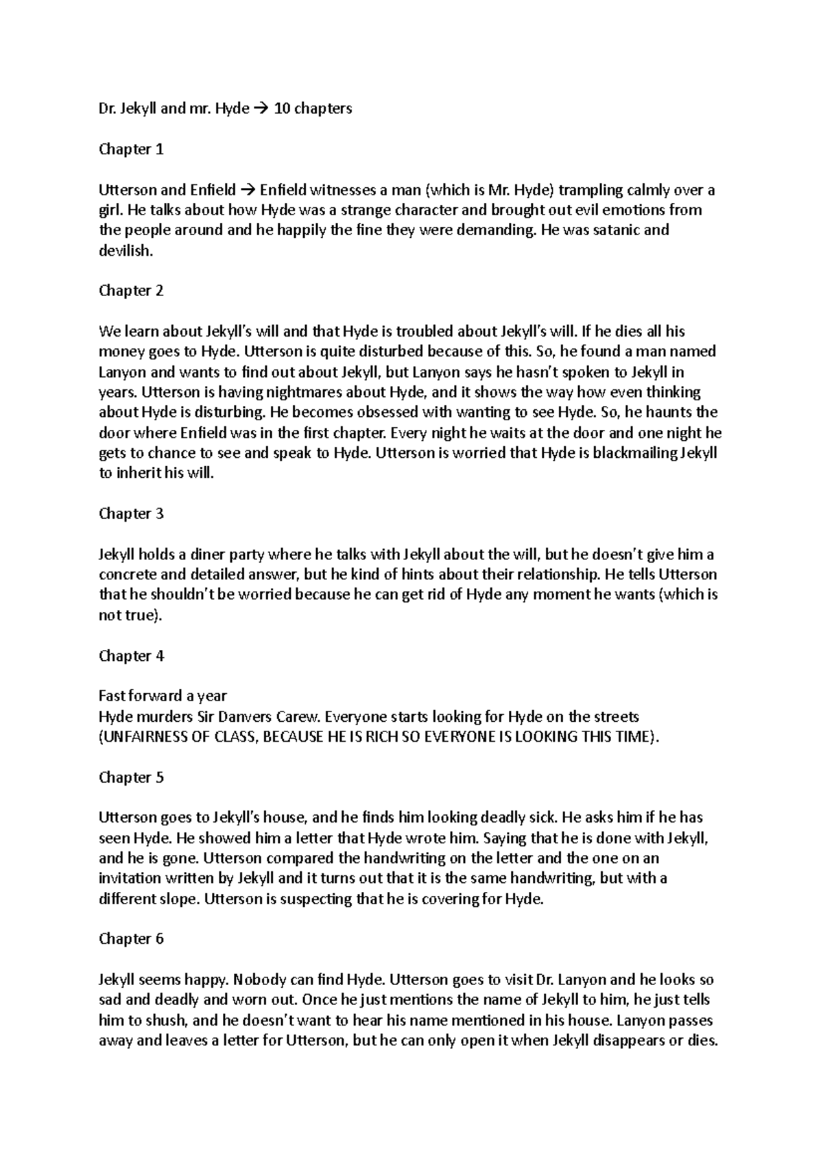 Dr. Jekyll and mr. Hyde - samenvatting gehele boek - Dr. Jekyll and mr ...