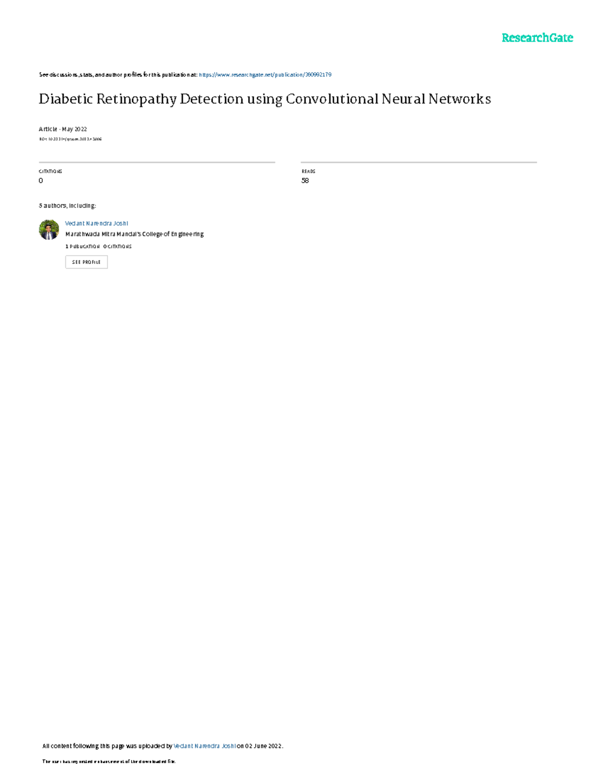 Diabetic Retinopathy Detection Using Convolutional Neural Networks See Discussions Stats And