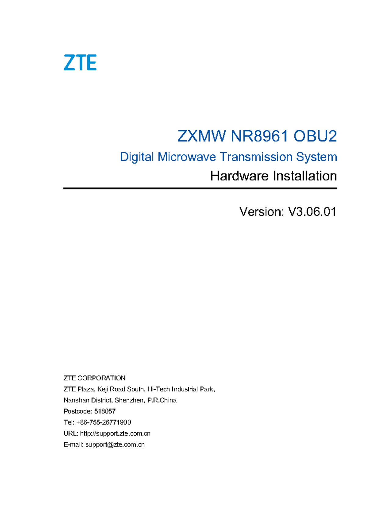 ZTE Manual de Instalación de hardware NR8961 - ZXMW NR8961 OBU Digital ...