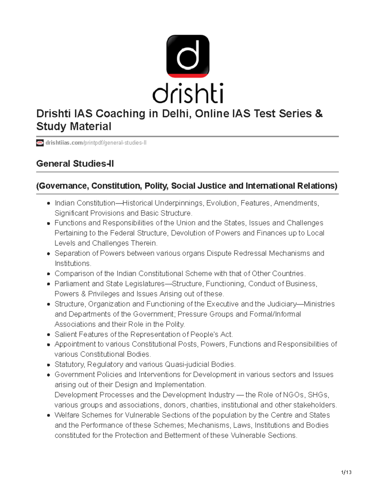 GS2 UPSC Mains Syllabus Drishti IAS Coaching In Delhi Online IAS