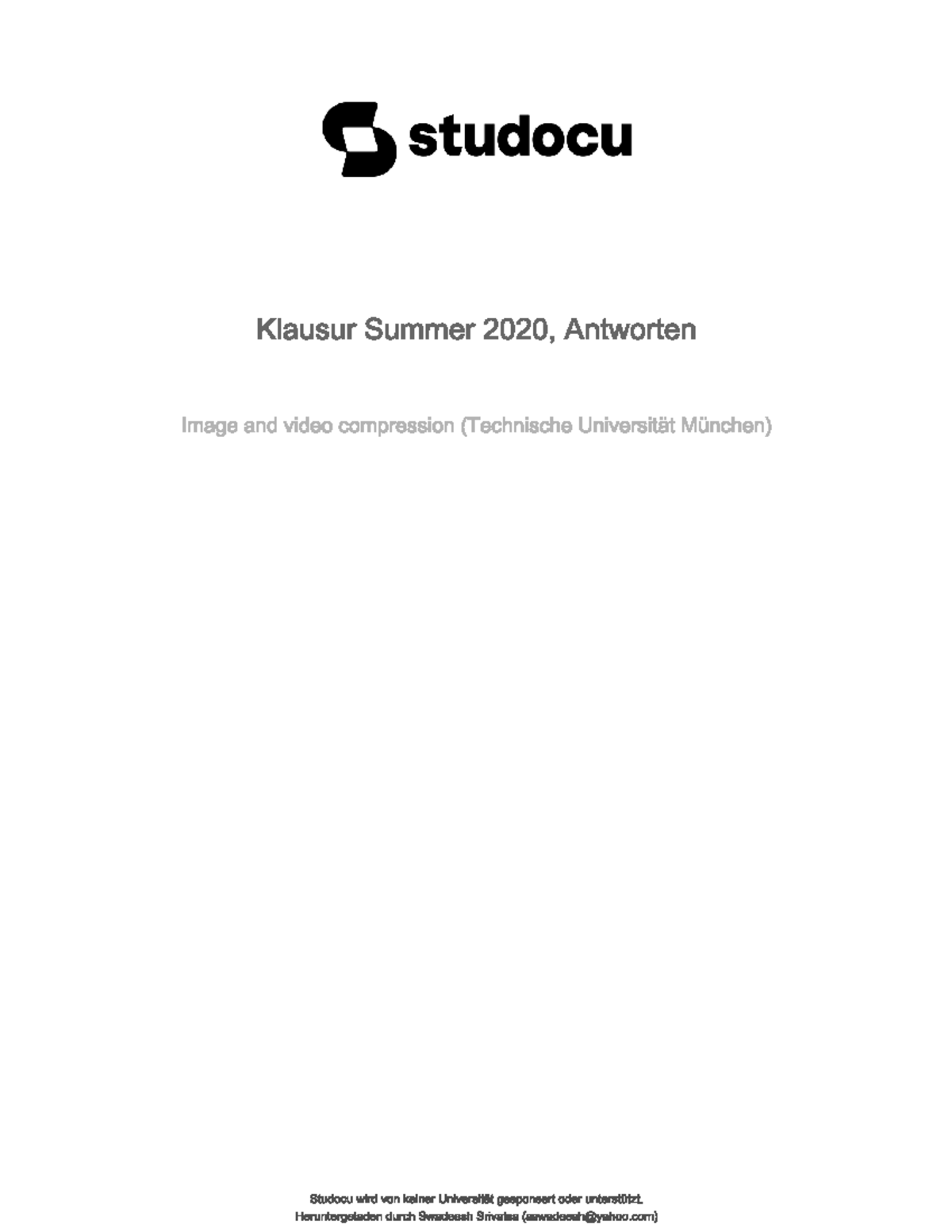 2020 SS Solution - Image and video compression - Studocu