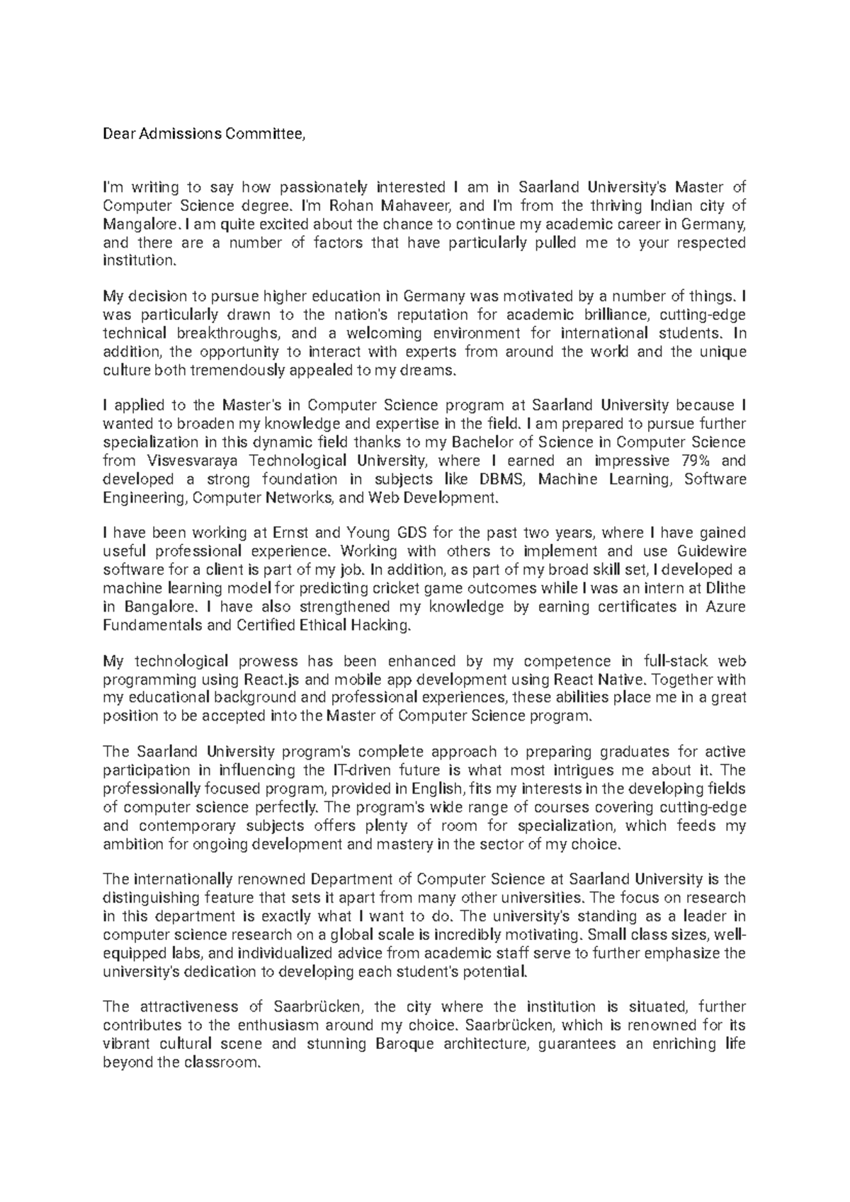 SOP - Final Draft 2 - not applicable - Dear Admissions Committee, I'm ...