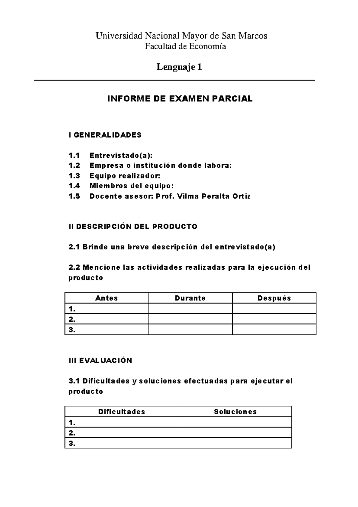 Informe DE Examen Parcial - Universidad Nacional Mayor de San Marcos ...