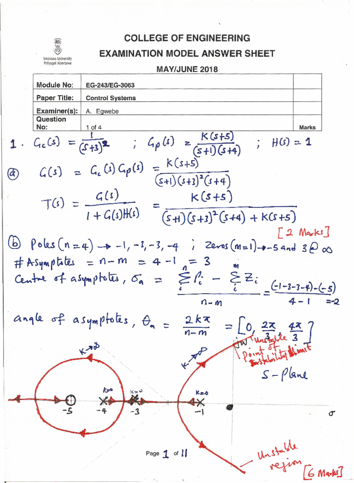 Exam 2018, answers - COLLEGE OF ENGINEERING EXAMINATION MODEL ANSWER ...