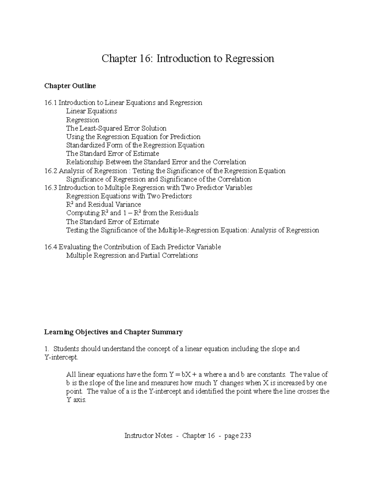 Exam chapter 16 2016, questions and answers - Chapter 16: Introduction to Regression Chapter ...