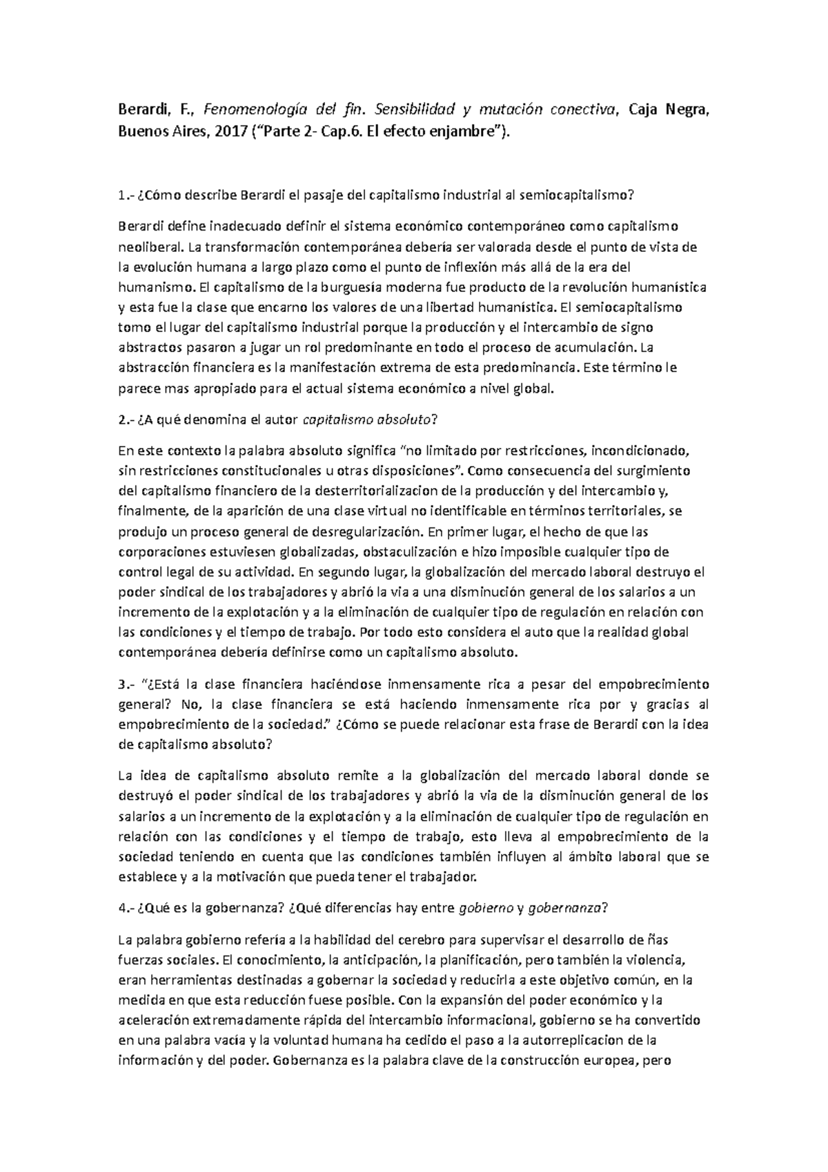 Guía Berardi - Berardi, F., Fenomenología del fin. Sensibilidad y mutación conectiva, Caja Negra ...