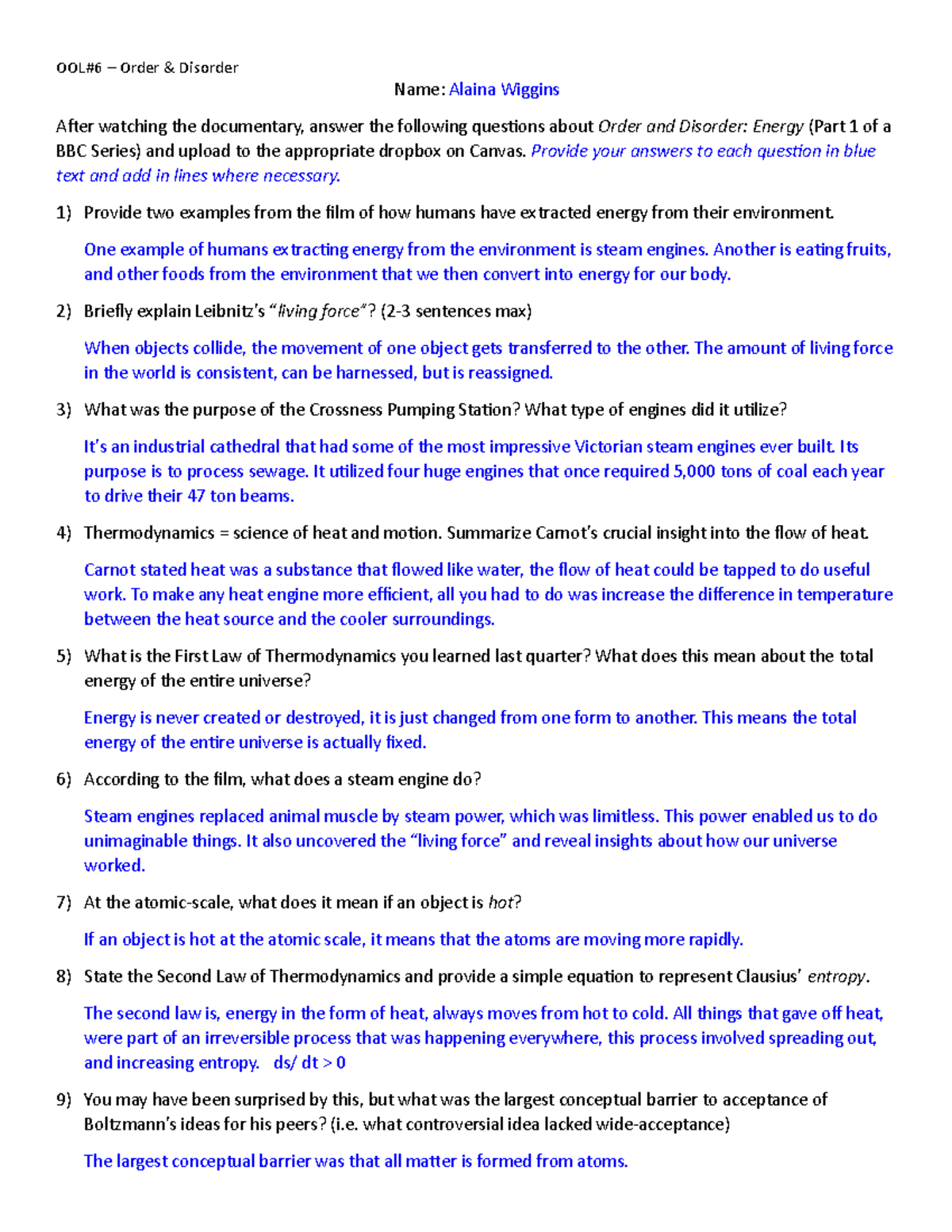 OOL6 - Order and Disorder Energy - OOL#6 – Order & Disorder Name ...