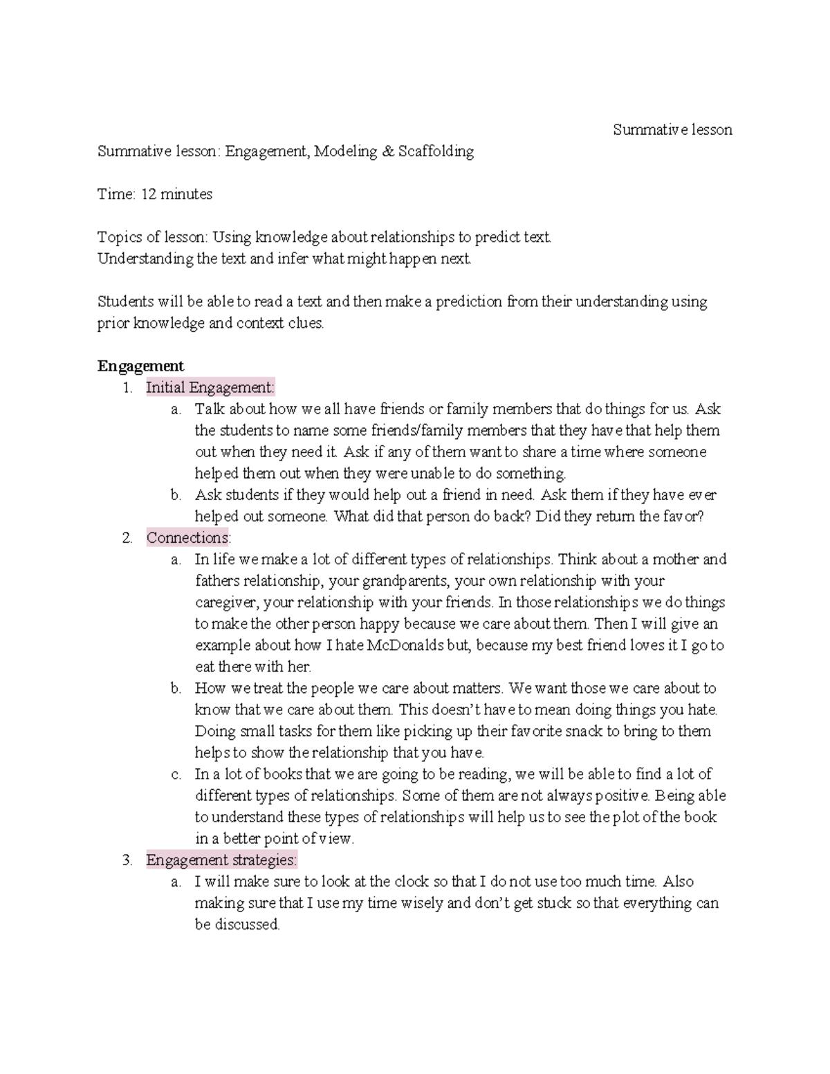 Summative lesson modeling and scaffolding - Summative lesson Summative ...