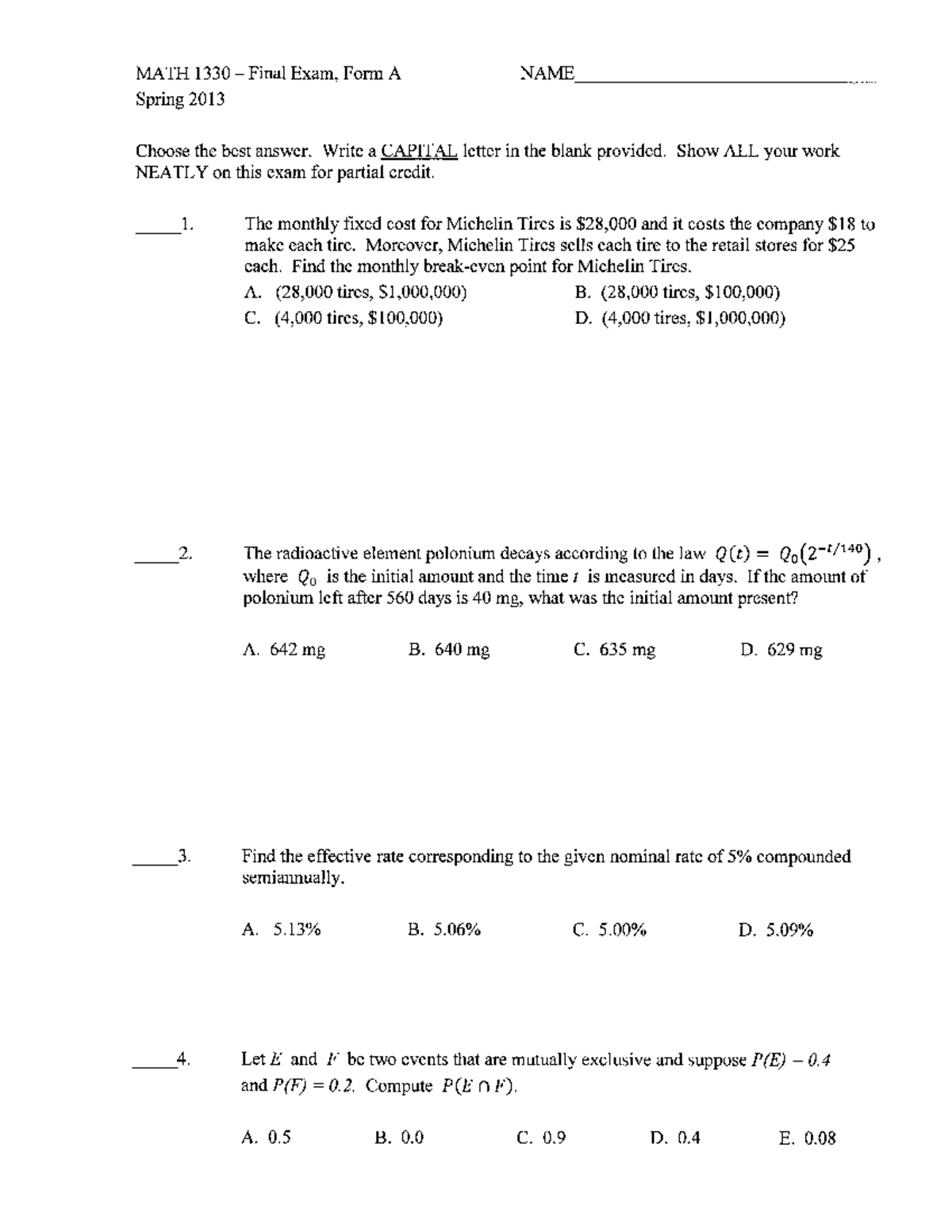 Math1330 2013 Spring - The study material for the business math 1 final ...