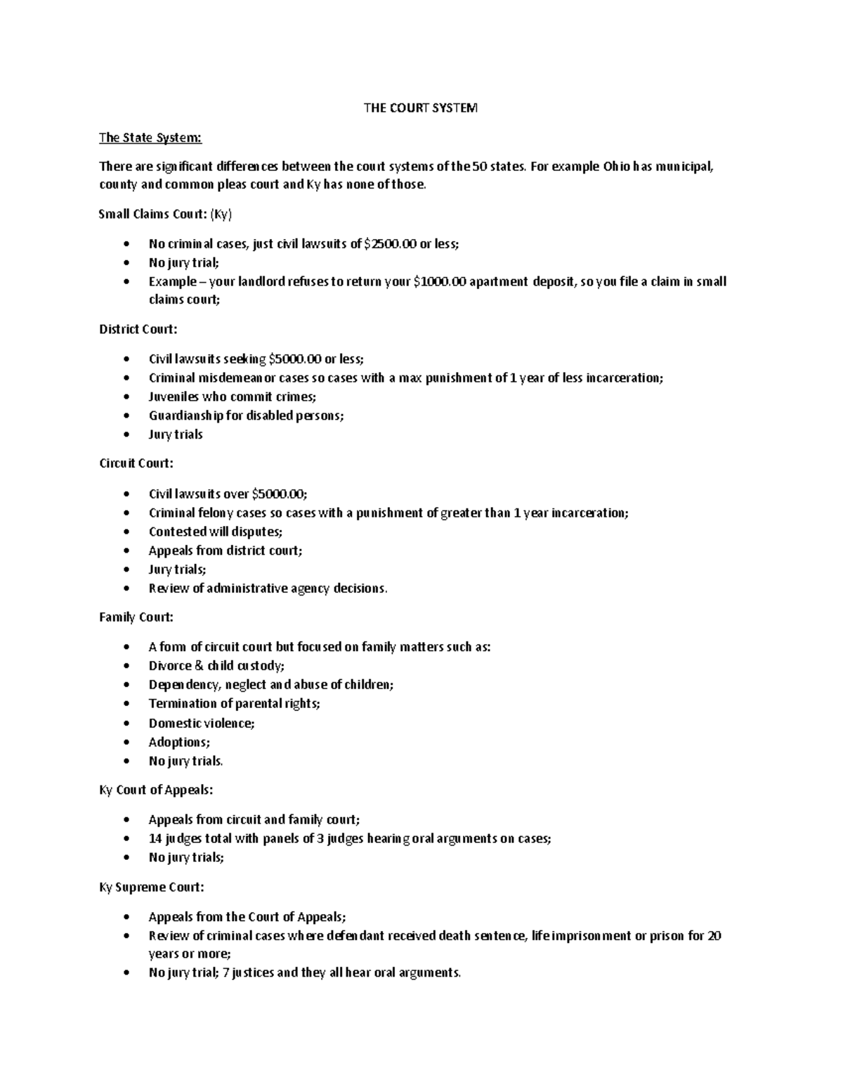 Court System- State Courts- Lecture Notes - THE COURT SYSTEM The State ...