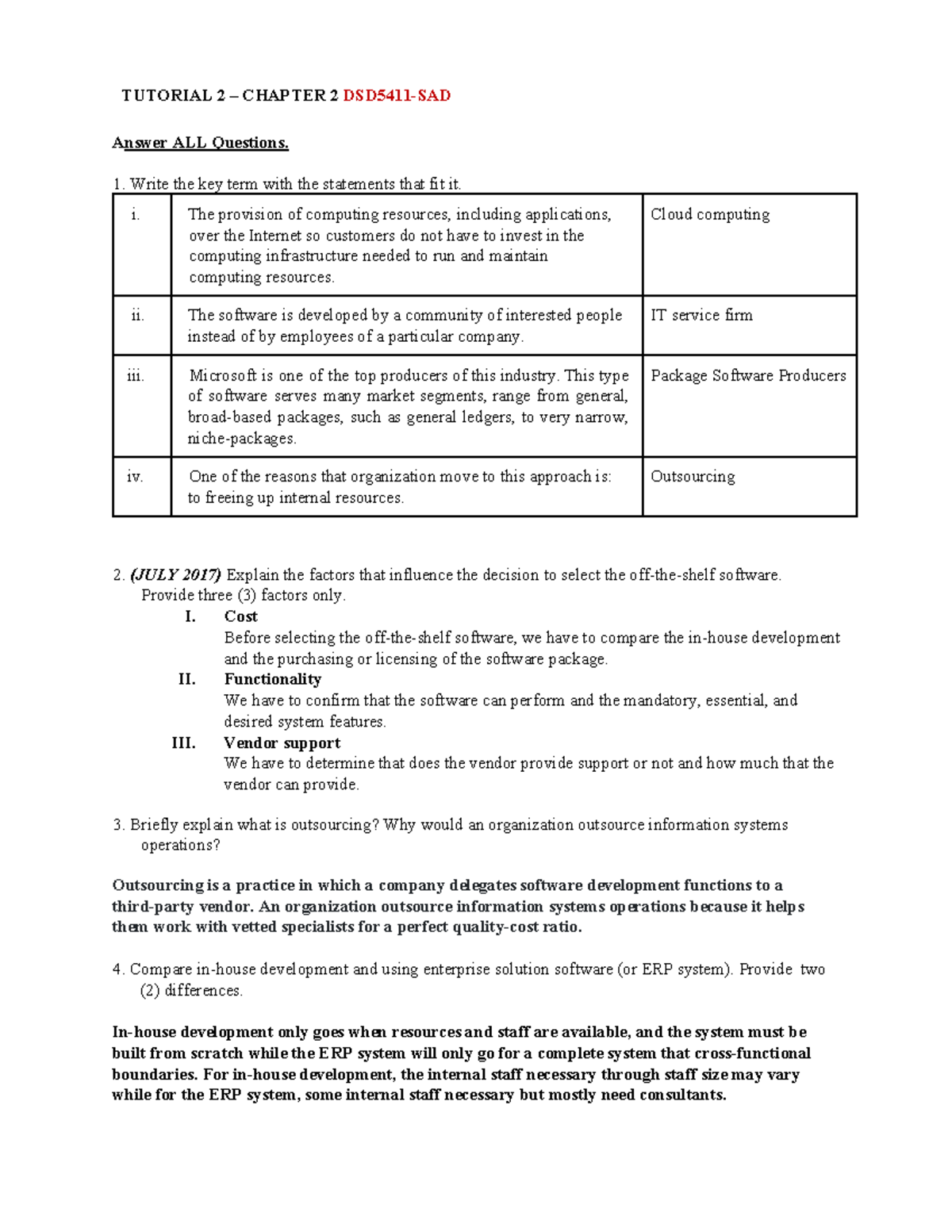 Tutorial 2 - c vS - TUTORIAL 2 – CHAPTER 2 DSD5411-SAD A nswer ALL ...