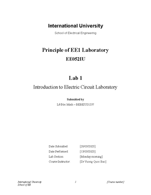 PE1-Note - NOTE FOR PE MIDTERM - PRINCIPLES OF EE 1 KVL: Kirchhoff’s Voltage Law KCL: Kirchhoff ...