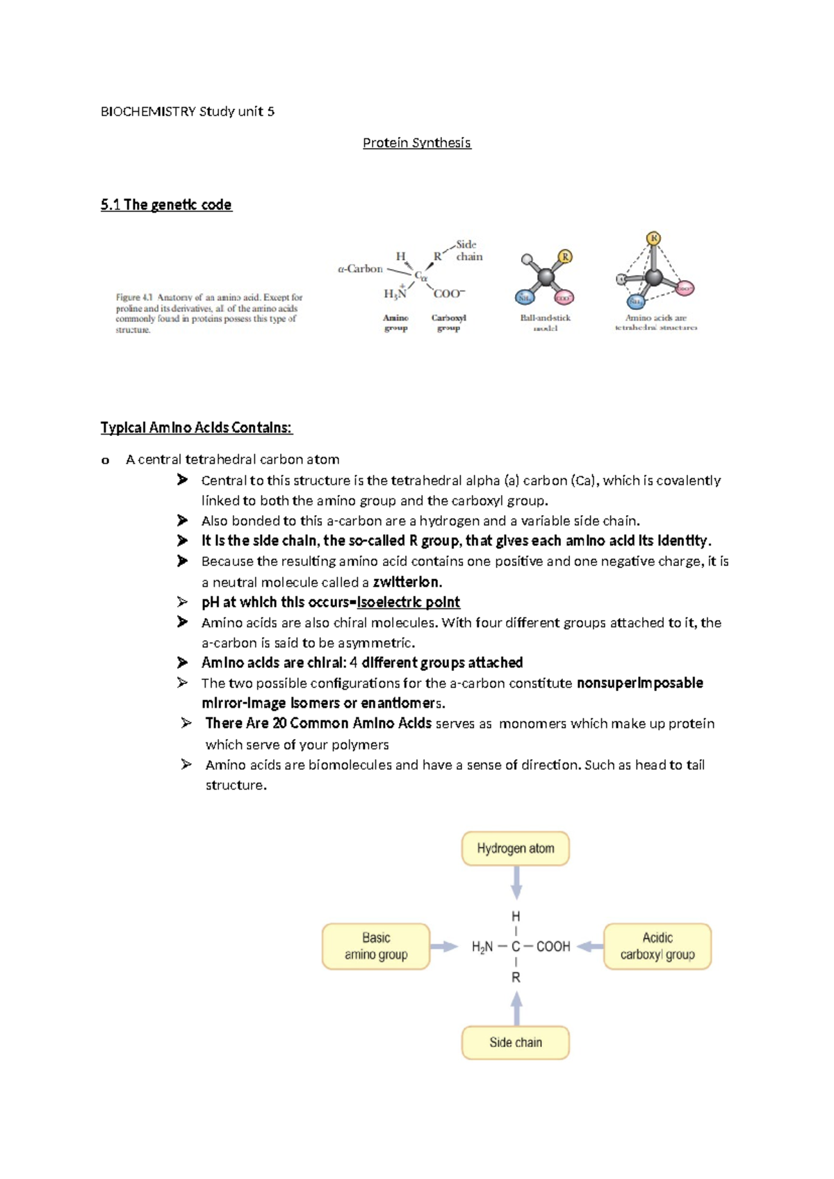 Biochemistry 4 - It is notes - BIOCHEMISTRY Study unit 5 Protein ...
