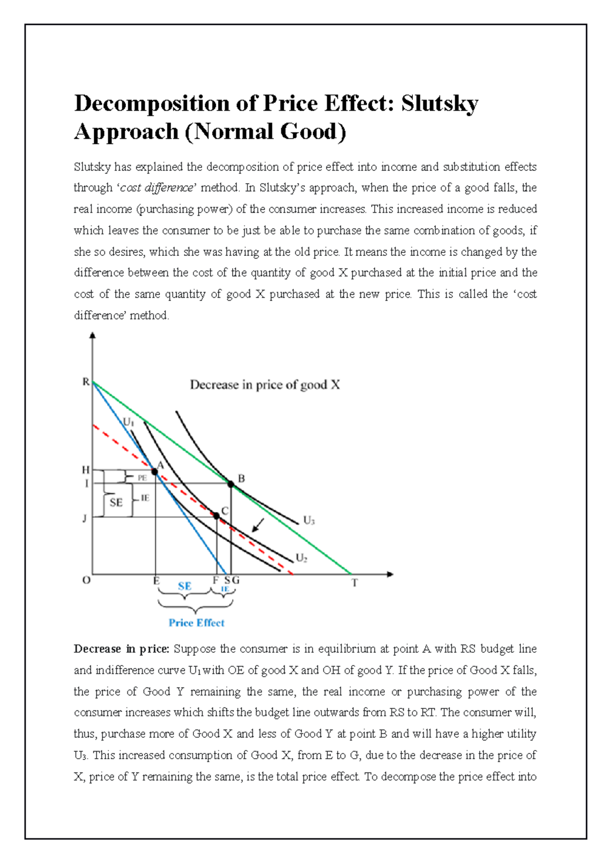 Decomposition of Price Effect - Slutsky Approach - Decomposition of ...