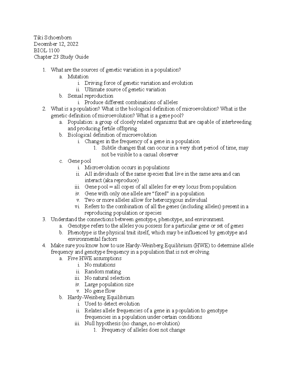 CH 23 Study Guide - Tiki Schoenborn December 12, 2022 BIOL 1100 Chapter ...