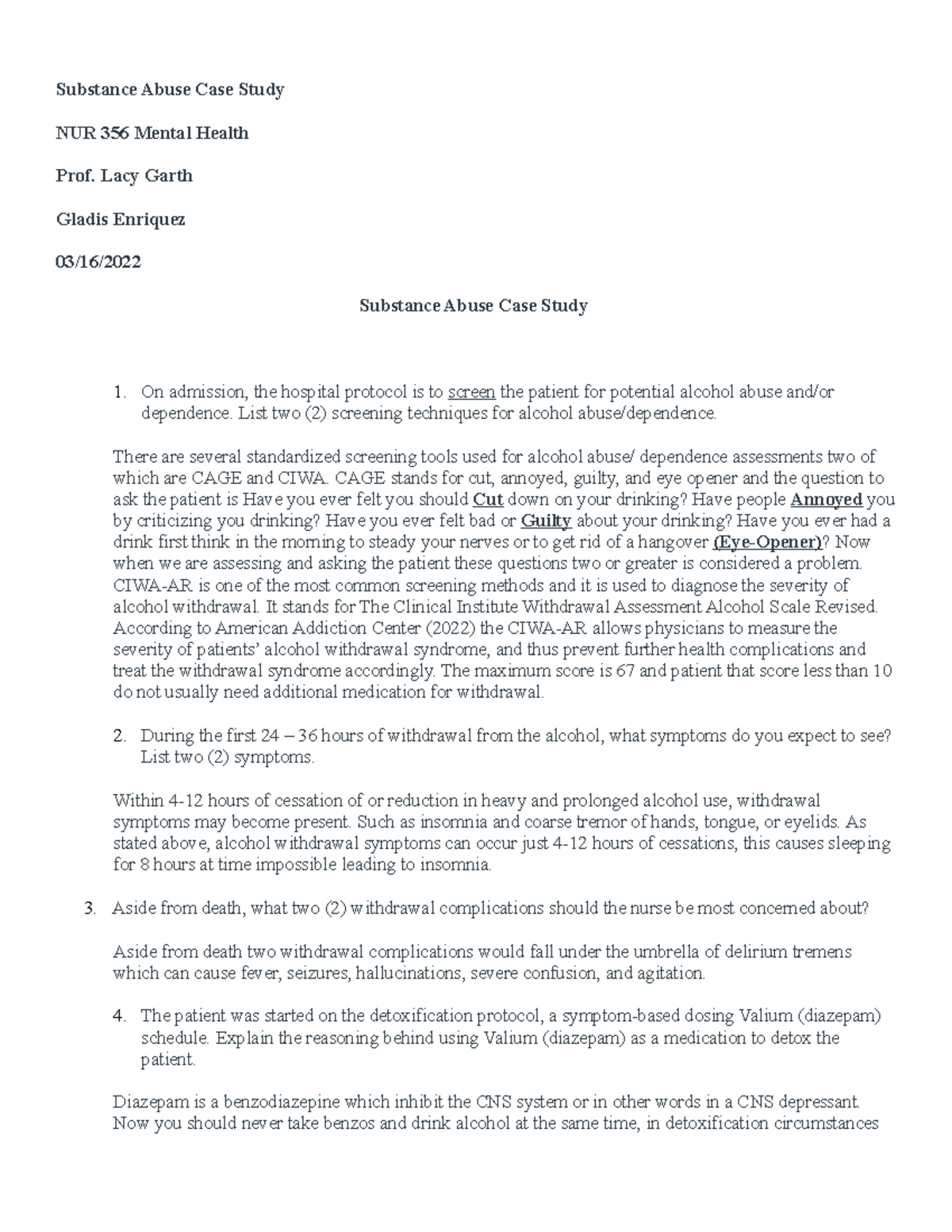 Substance Abuse Case Study - Lacy Garth Gladis Enriquez 03/16 ...