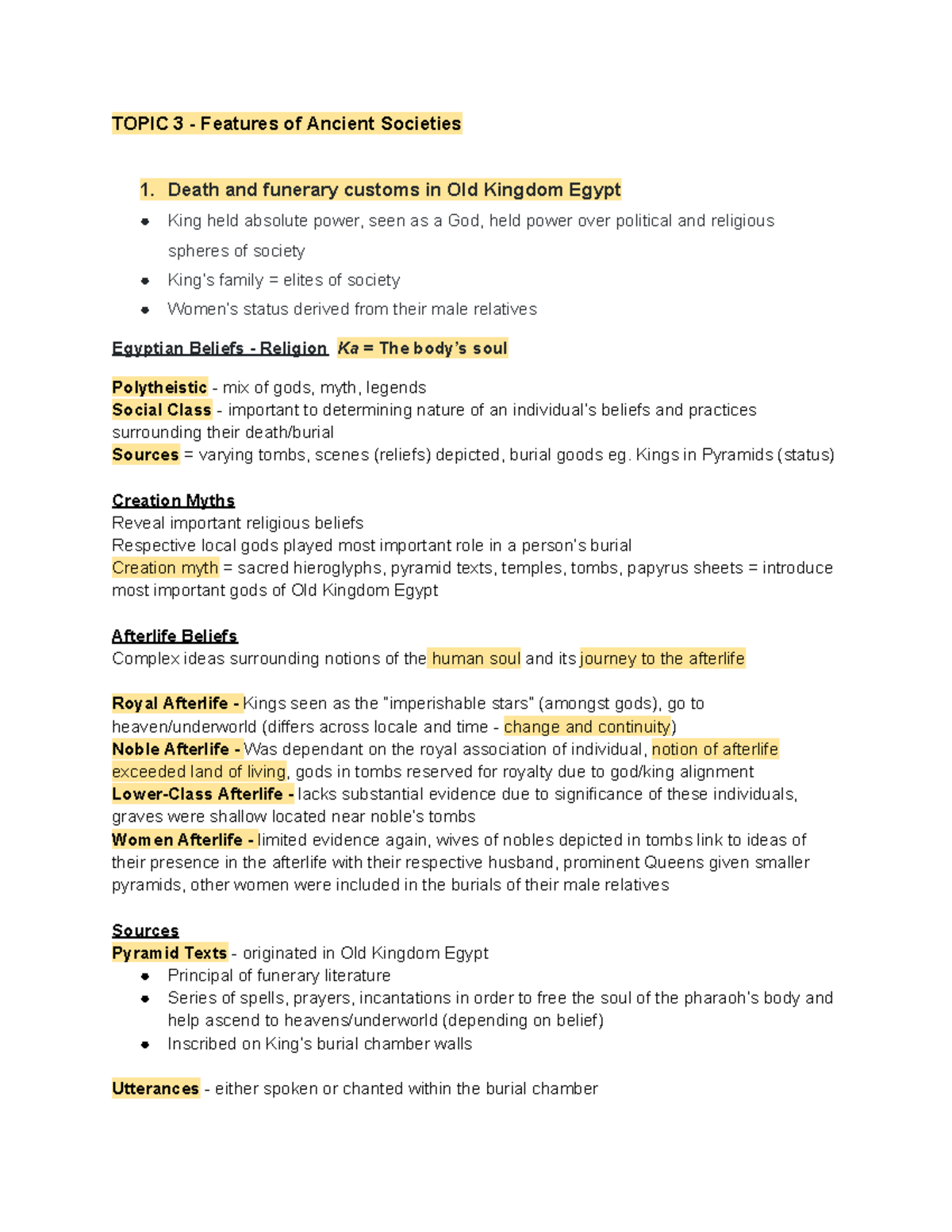 Preliminary Ancient History Features of Ancient Societies Death and ...