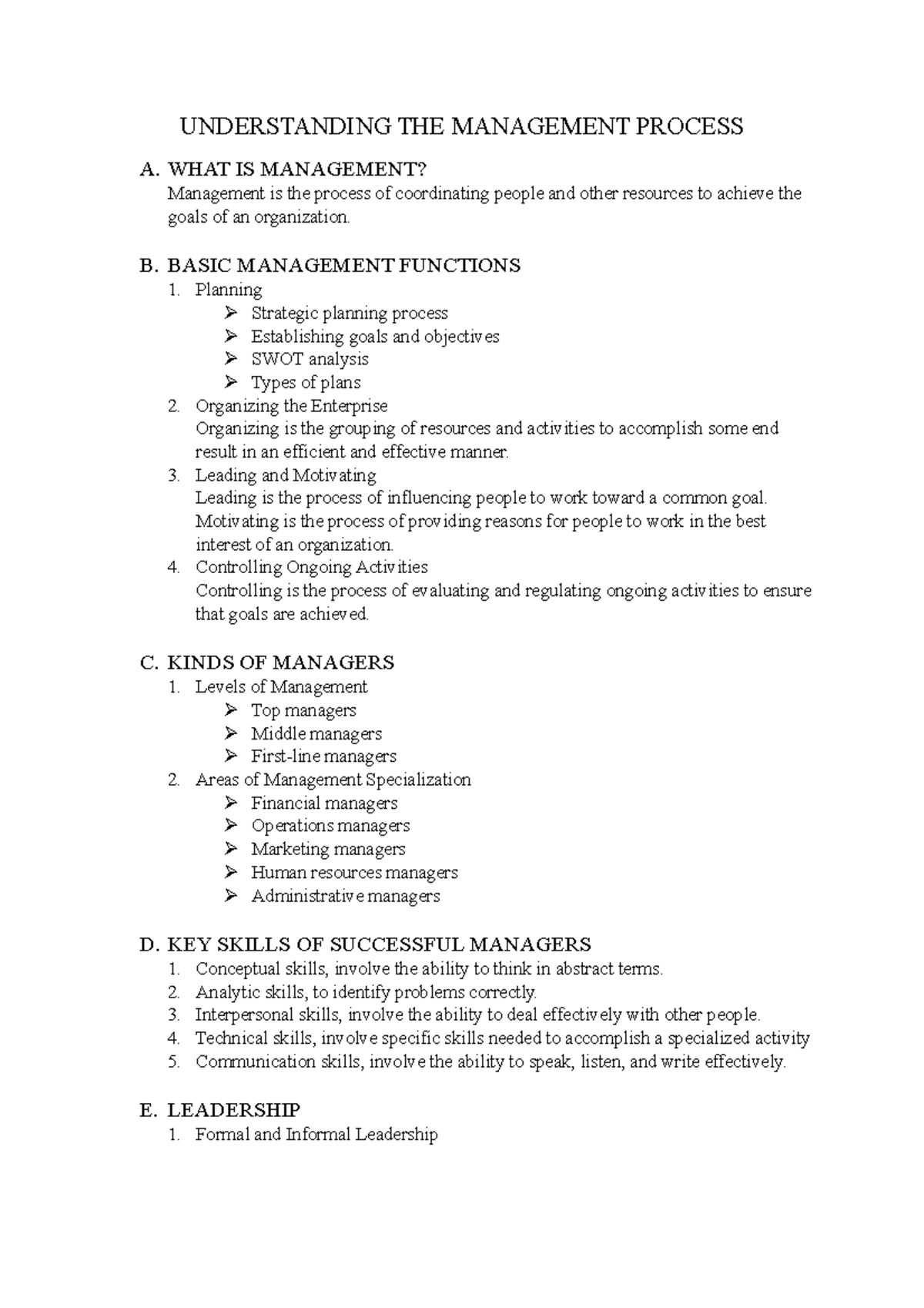 Understanding The Management Process - UNDERSTANDING THE MANAGEMENT ...