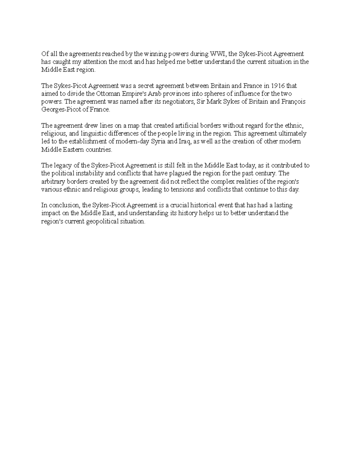 Geo assignment 1 - Of all the agreements reached by the winning powers ...