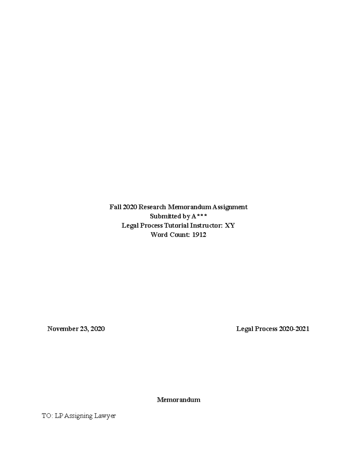 Strong Student Memo Sample - Fall 2020 Research Memorandum Assignment ...