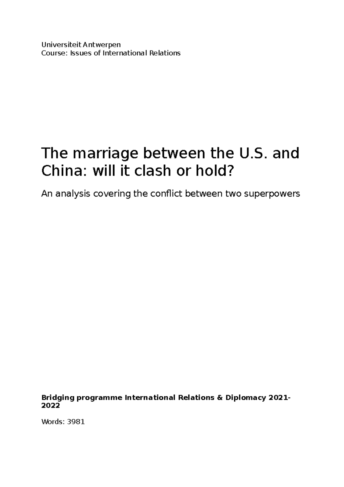IIR paper - Universiteit Antwerpen Course: Issues of International ...