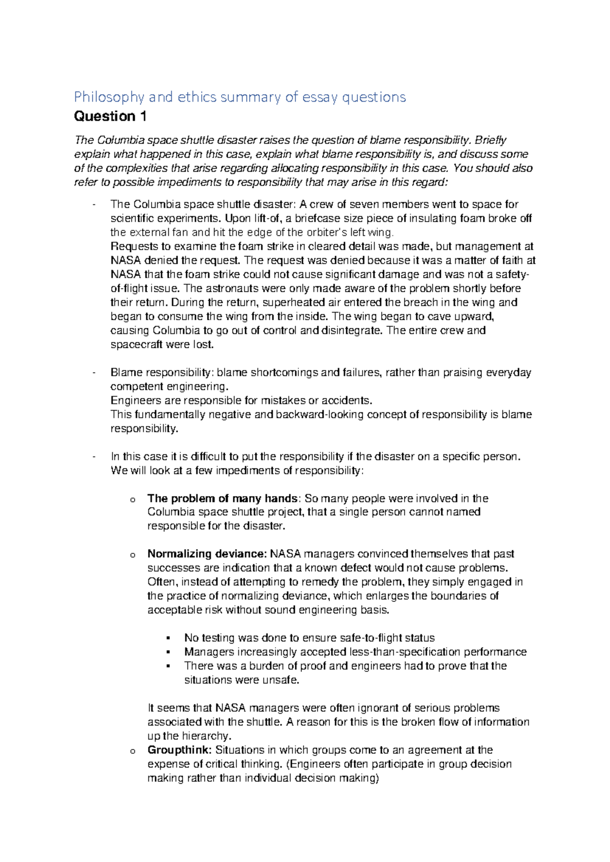 Philosophy and ethics essay questions A1 - Philosophy and ethics ...