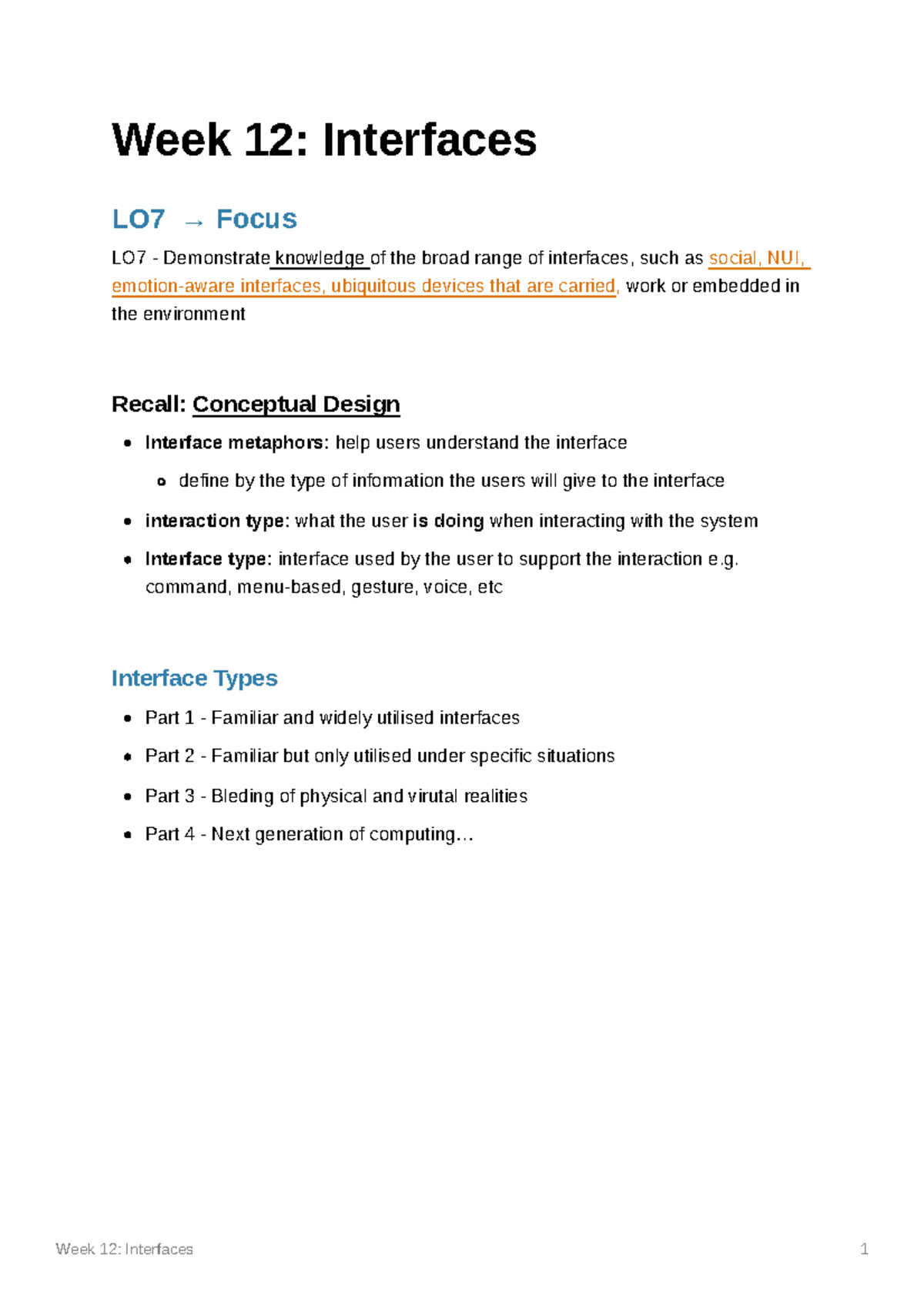 Week 12 - Interfaces - Week 12: Interfaces LO7 → Focus LO7 ...