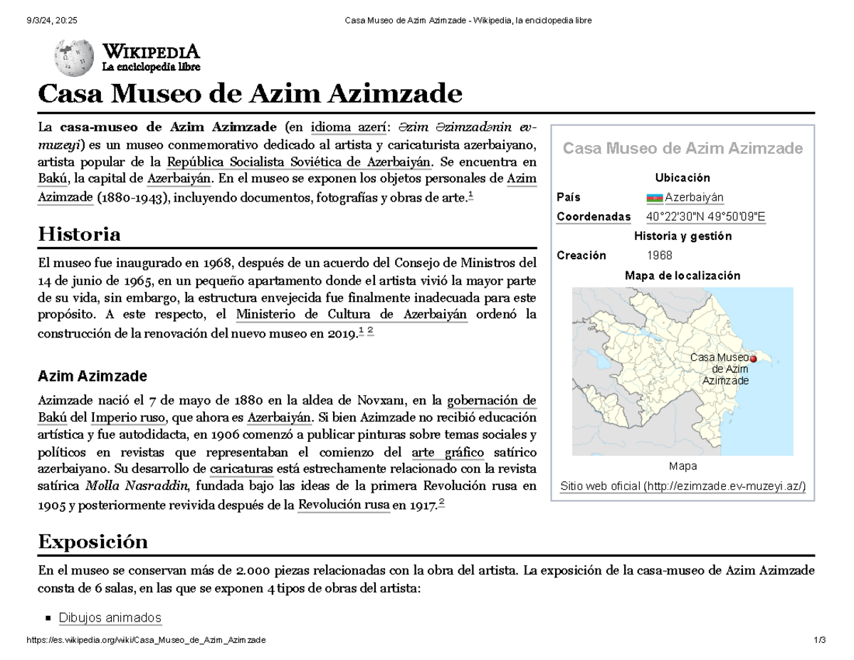 Museo Notas Azinsame - 9/3/24, 20:25 Casa Museo de Azim Azimzade ...