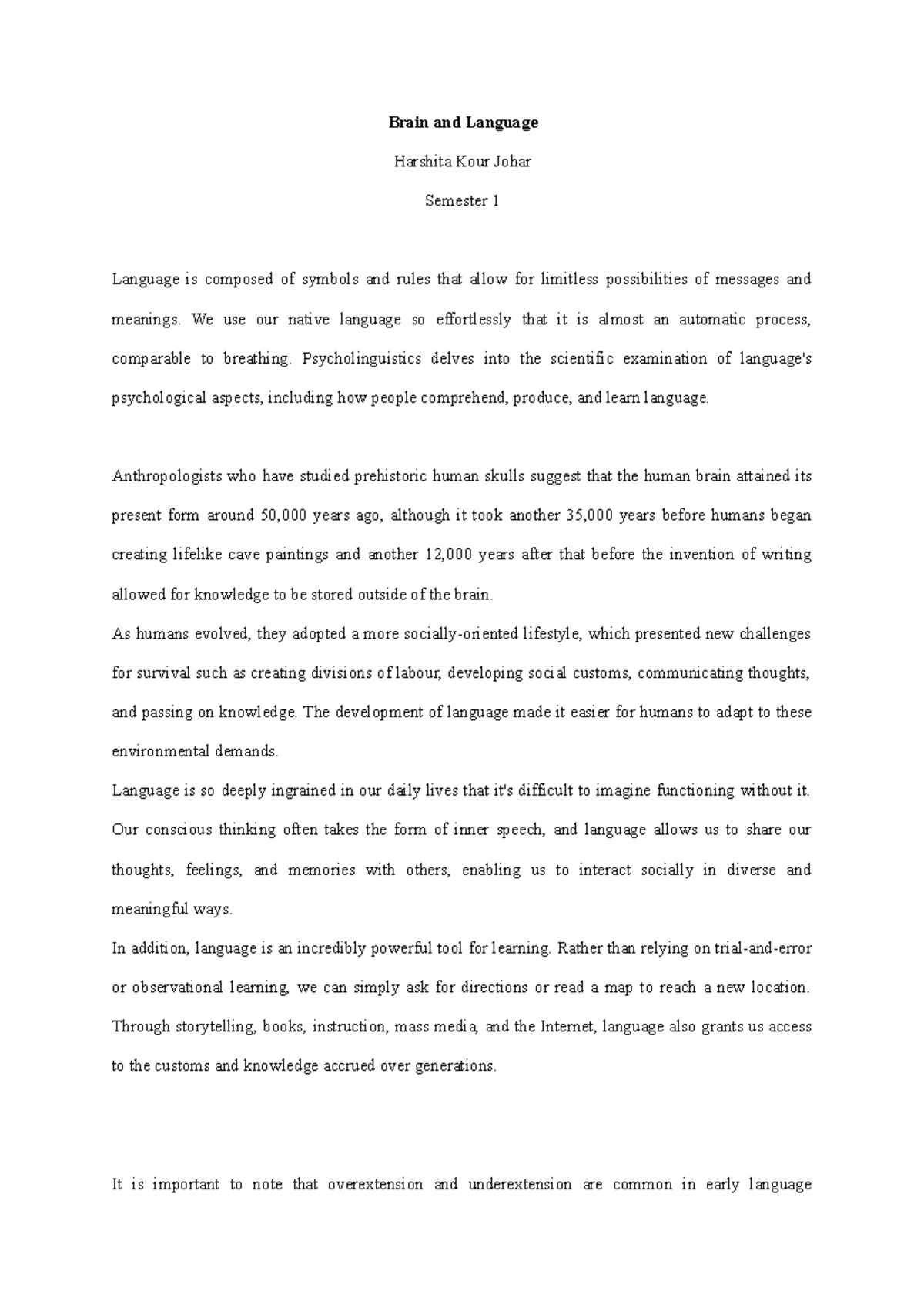 Brain and Language (Assignment) - Brain and Language Harshita Kour ...