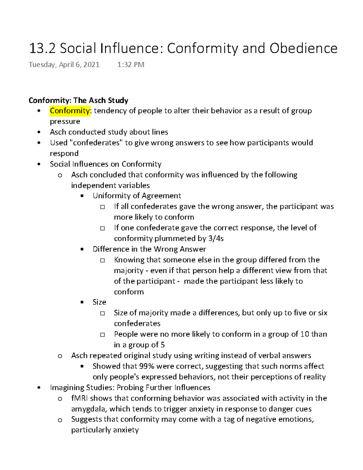 Social Influence: Conformity and Obedience - Studocu