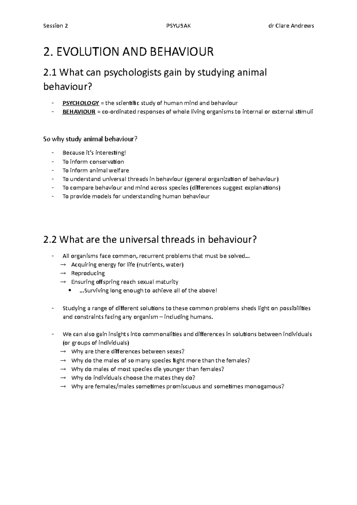 2. Evolution AND Behaviour - 2. EVOLUTION AND BEHAVIOUR 2 What can ...