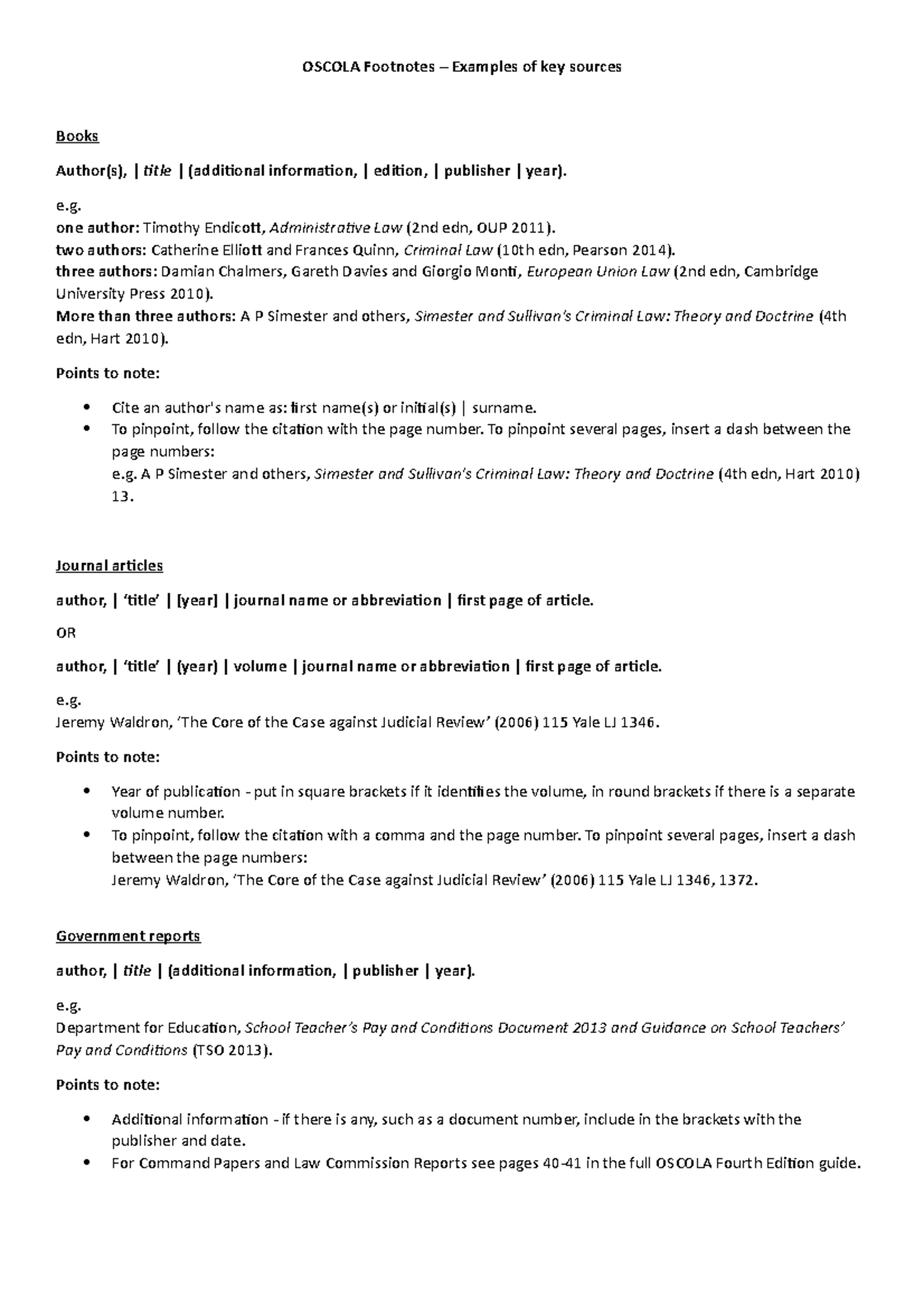 Oscola Footnotes guide 2 - OSCOLA Footnotes – Examples of key sources ...