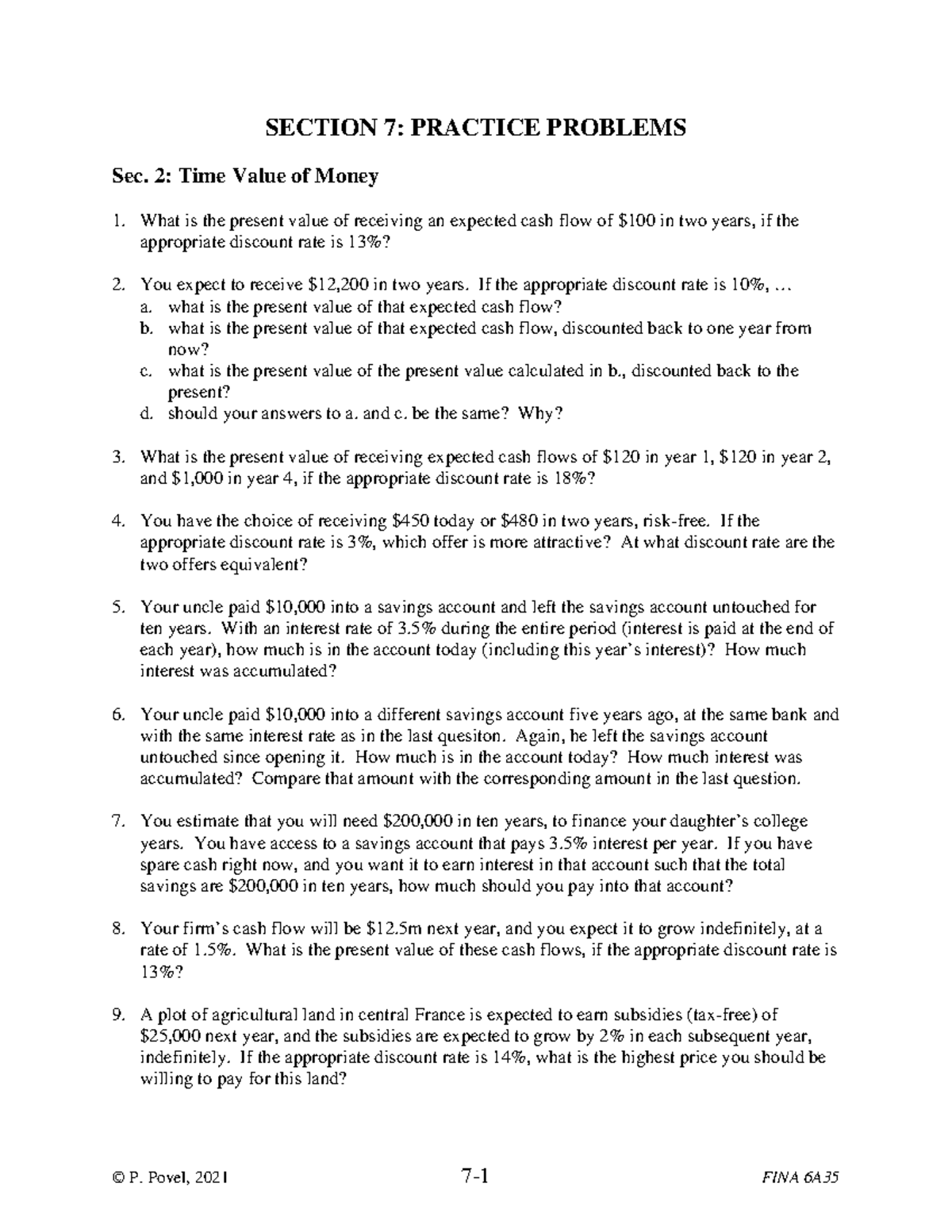 07 Practice Problems - Notes for corporate finance - © P. Povel, 2021 7 ...