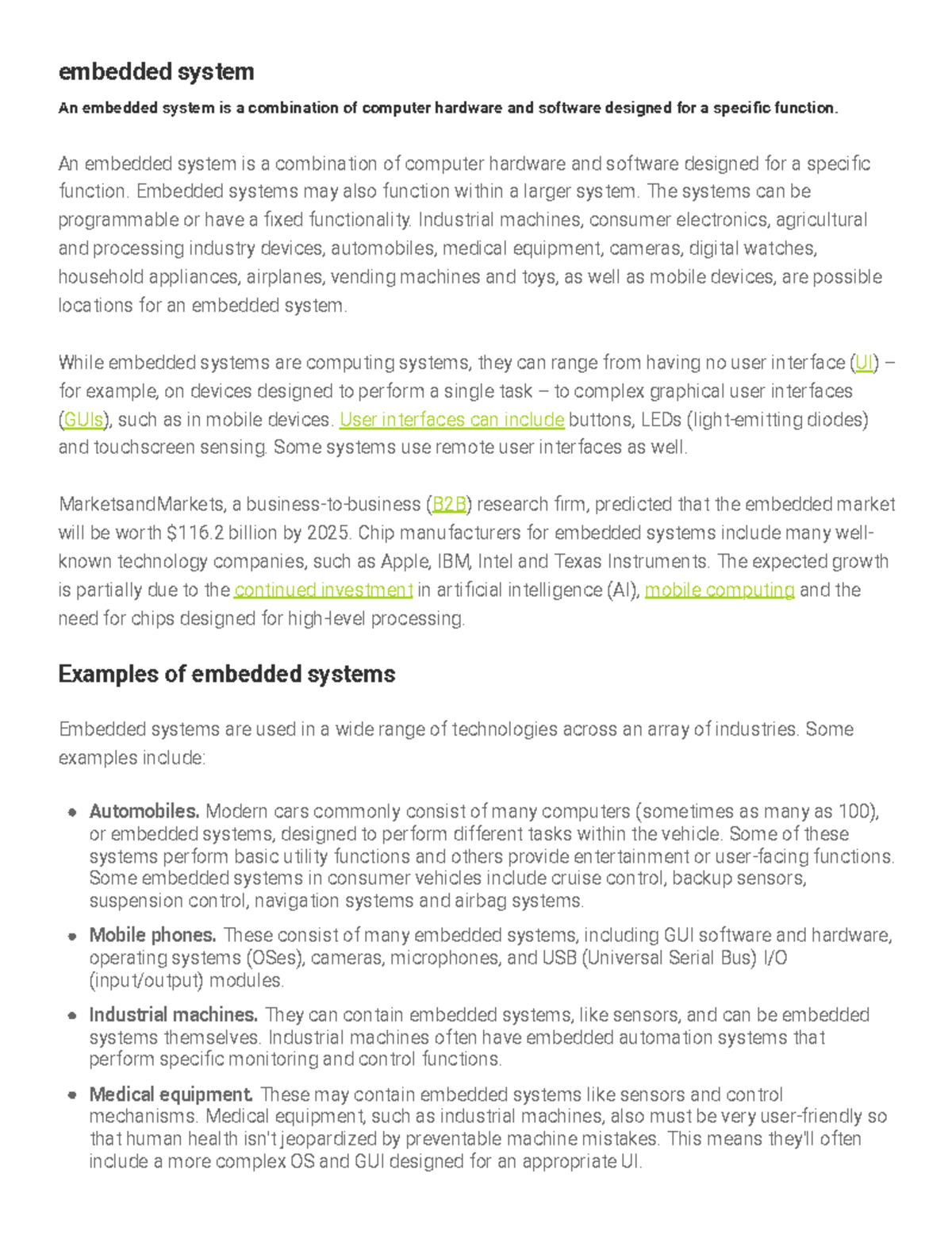 Embedded system - An embedded system is a combination of computer ...