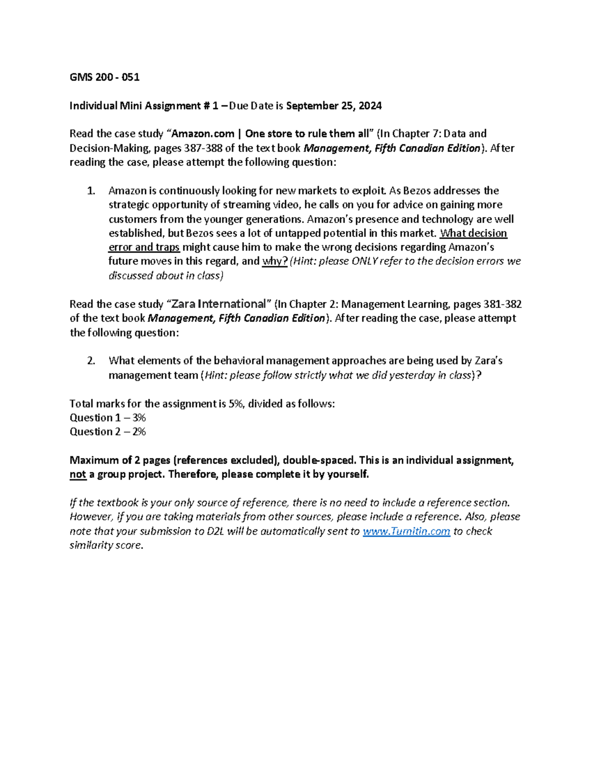 Assignment 1-GMS200-051 - GMS 200 - 051 Individual Mini Assignment # 1 ...