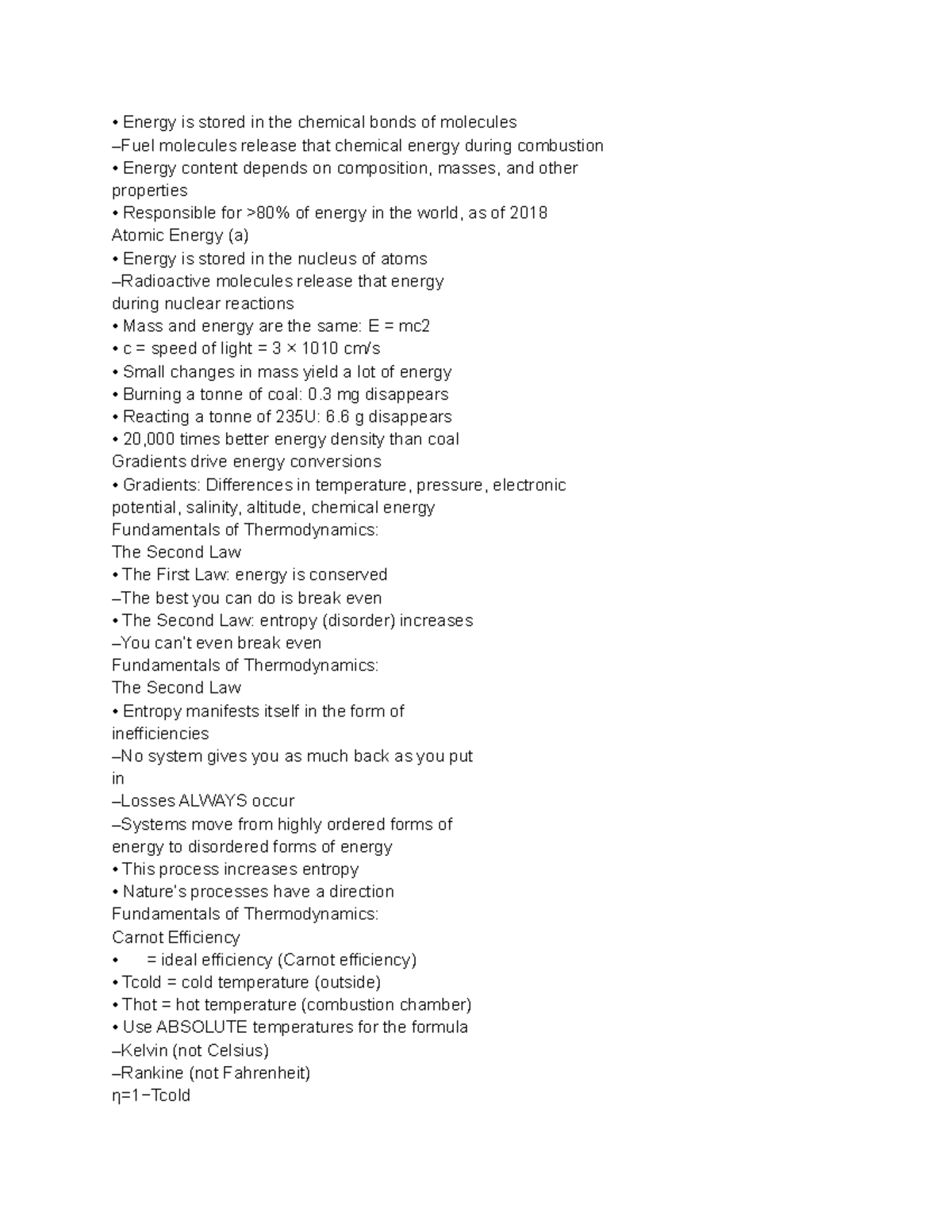 Intro to Energy and Society Lecture Notes 2 - Energy is stored in the ...