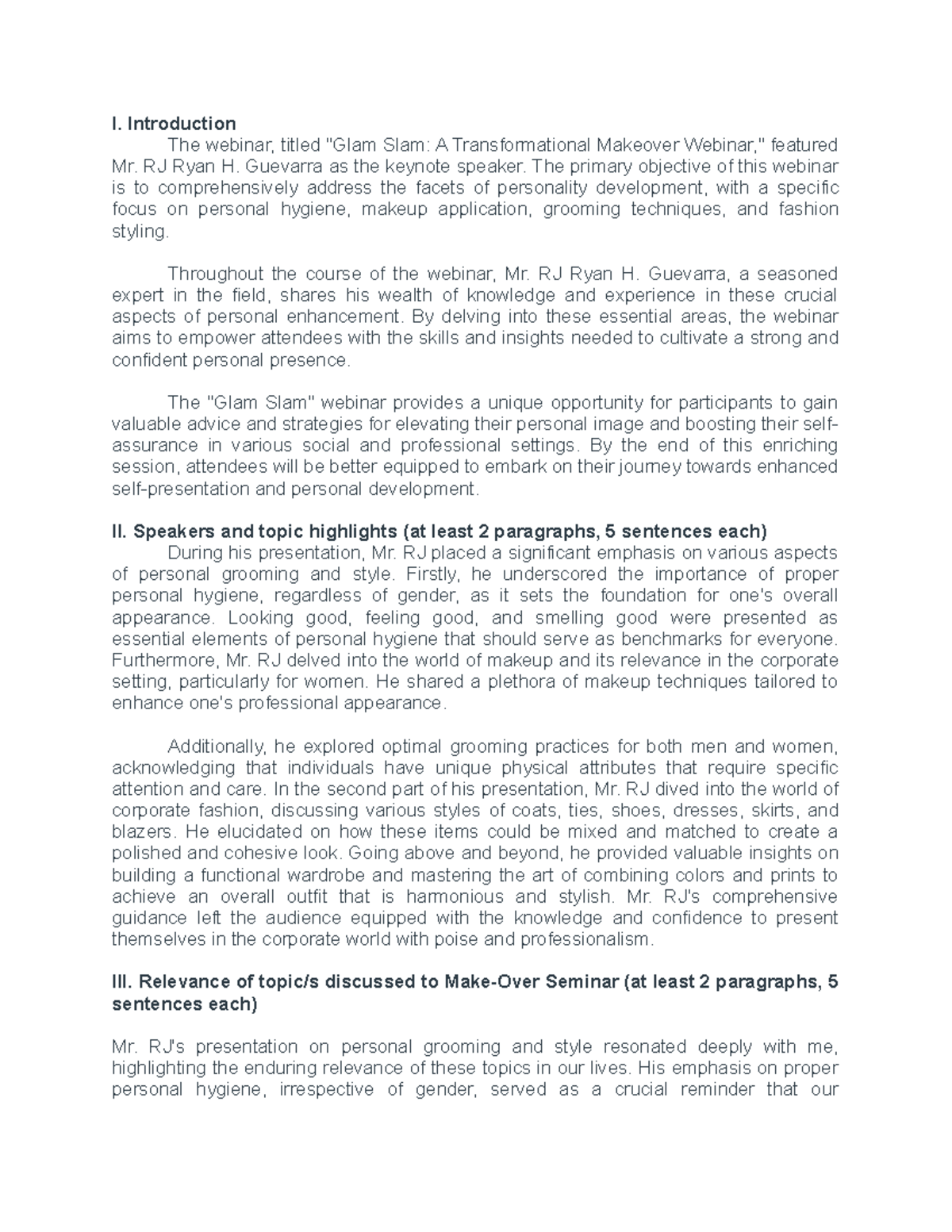 PDPR Webinar Reflection - I. Introduction The webinar, titled "Glam ...