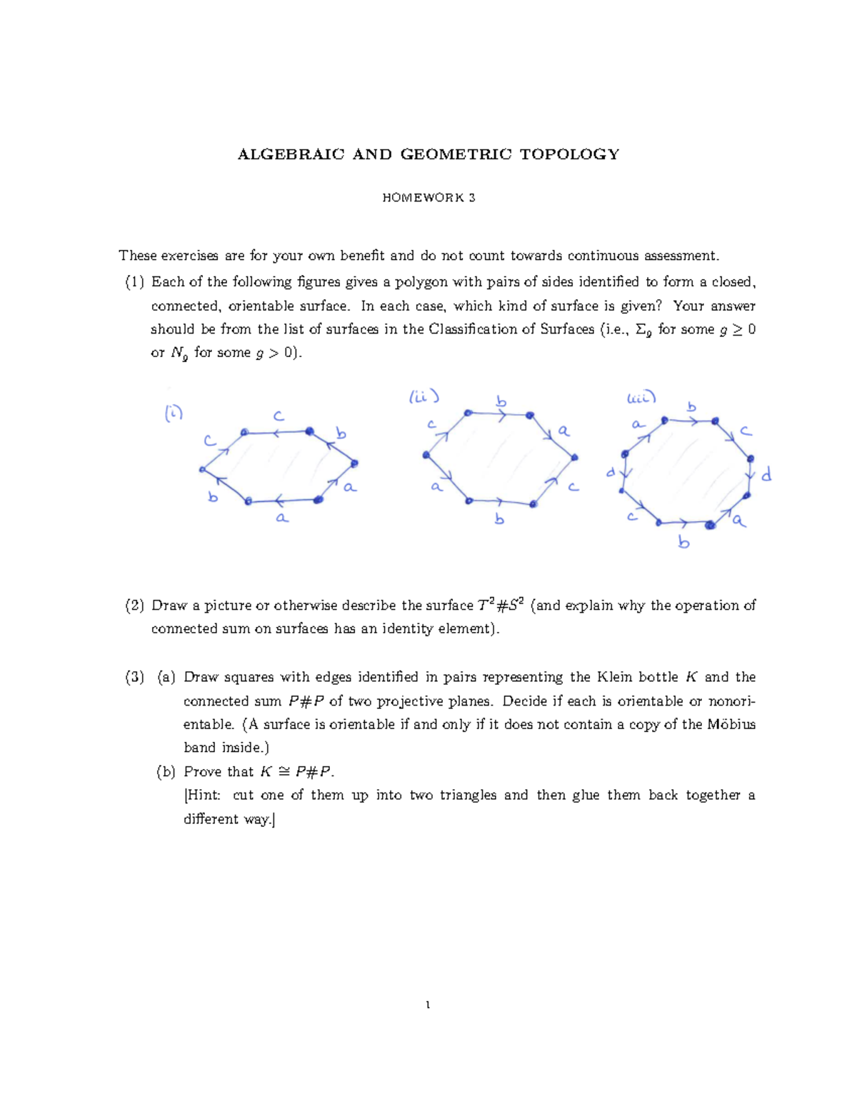 HW3 - Home-work 3 - ALGEBRAIC AND GEOMETRIC TOPOLOGY HOMEWORK 3 These ...
