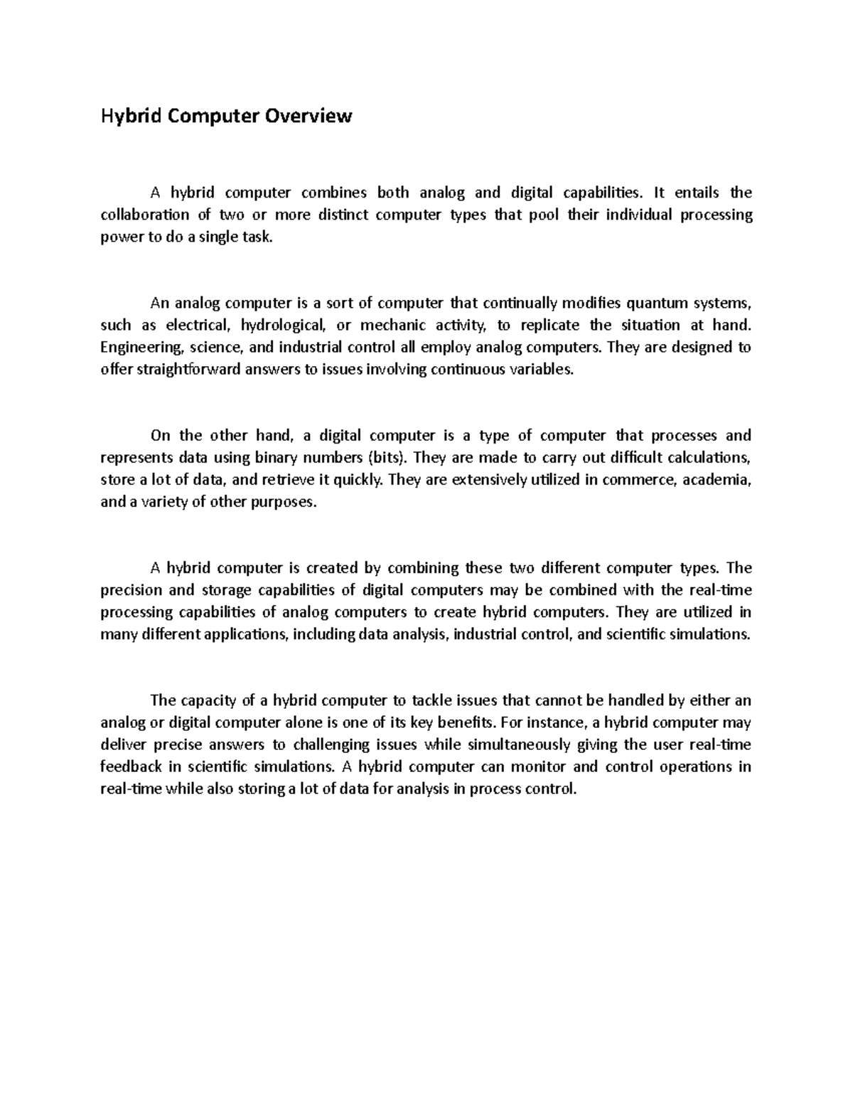 Lecture Notes - Hybrid Computer Overview - Hybrid Computer Overview A ...