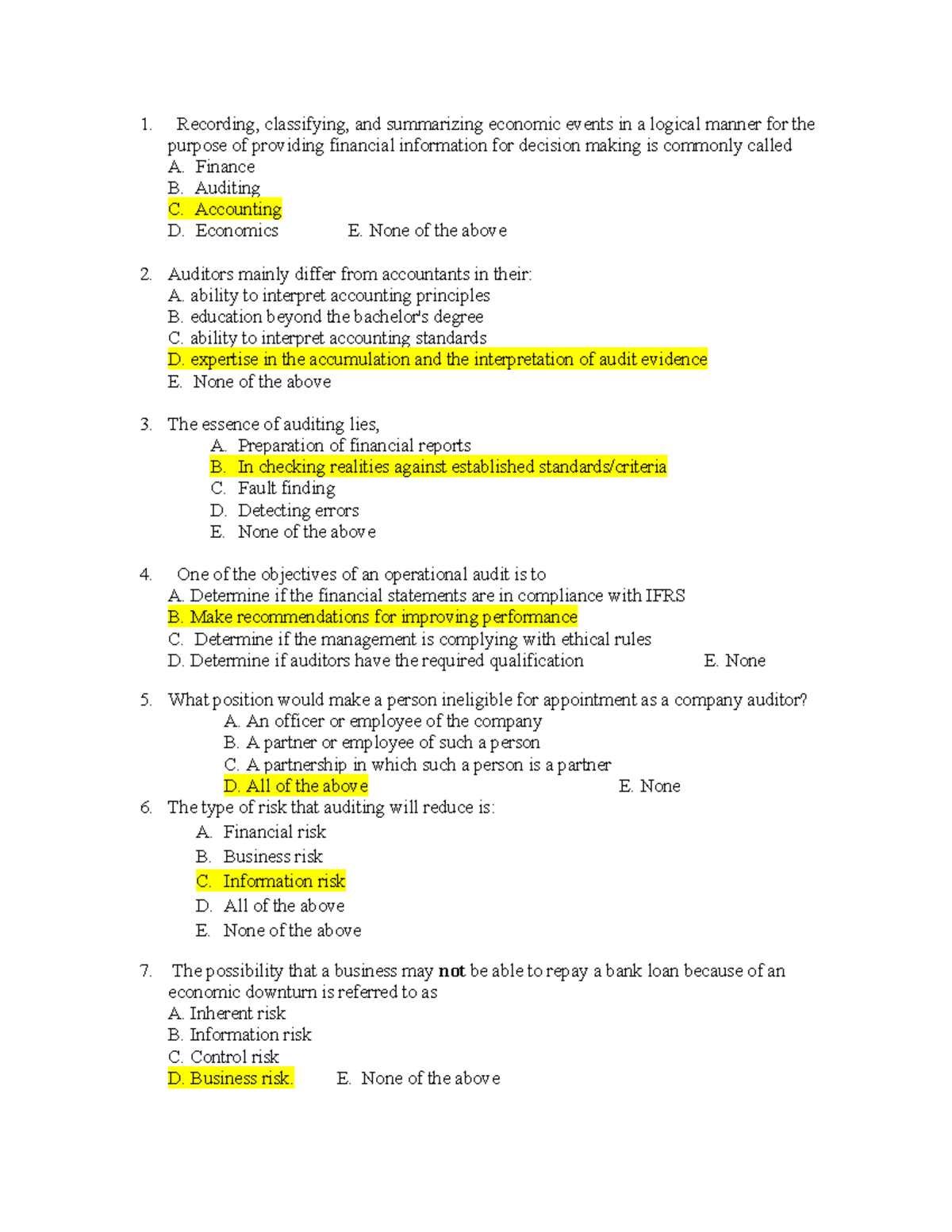 12.Auditing 1 50 q - financ3 - Recording, classifying, and summarizing economic events in a ...