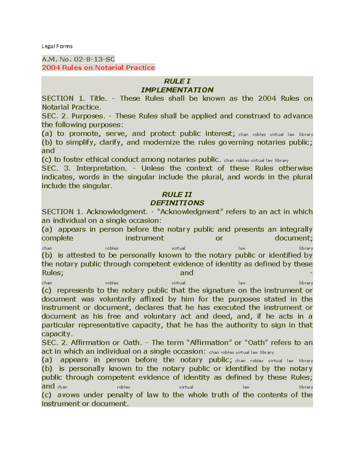 2004 Notarial Act - Legal Forms A. No. 02-8-13-SC 2004 Rules on ...