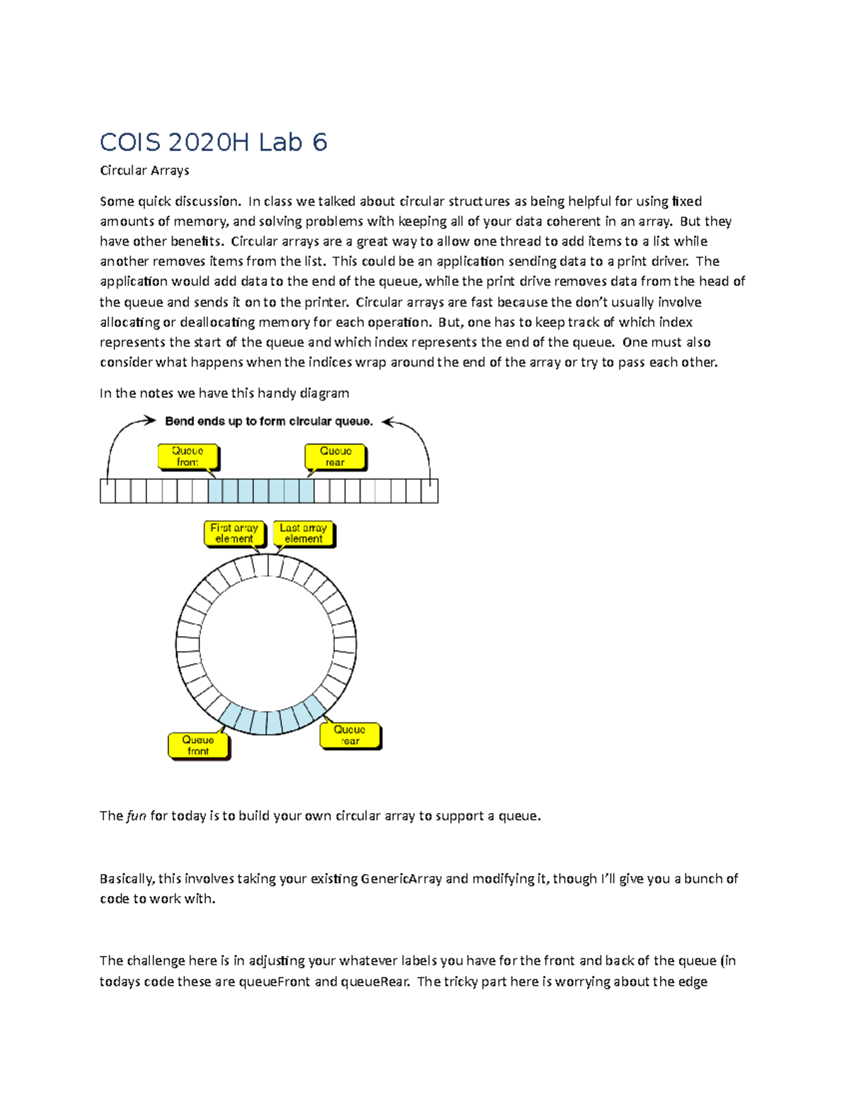 Lecture 6 Lab 6 Circular Data structures for students - COIS 2020H Lab ...