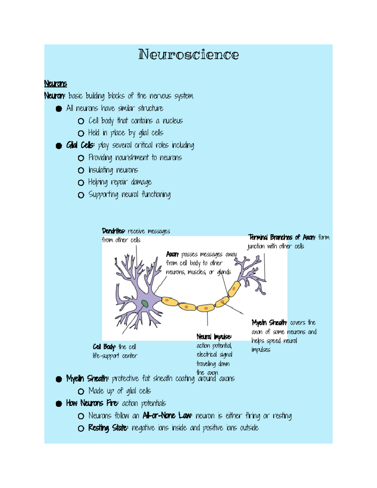 Neuroscience - Lecture notes - Neuroscience Neurons Neuron: basic ...