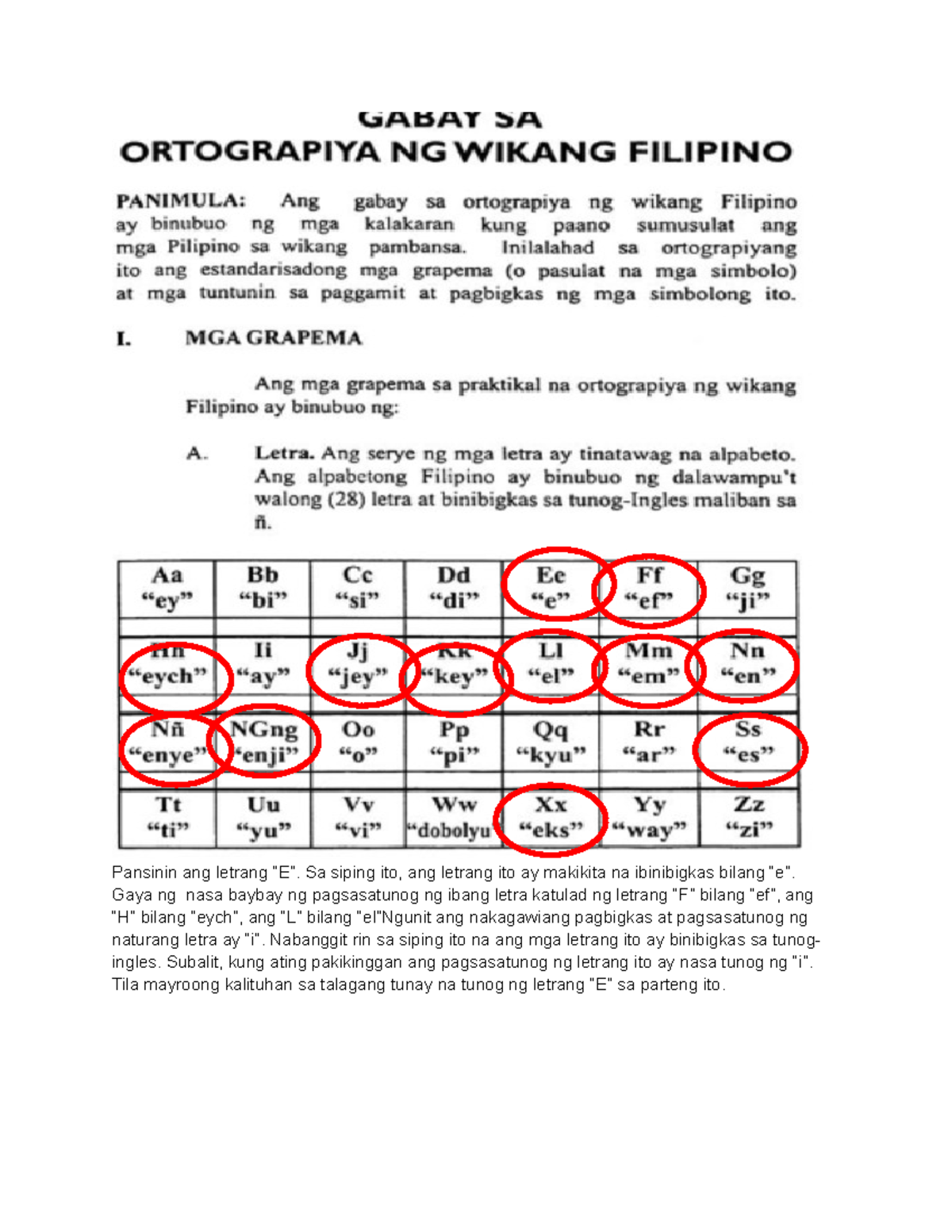 Pansinin ang letrang “E” - Sa siping ito, ang letrang ito ay makikita ...