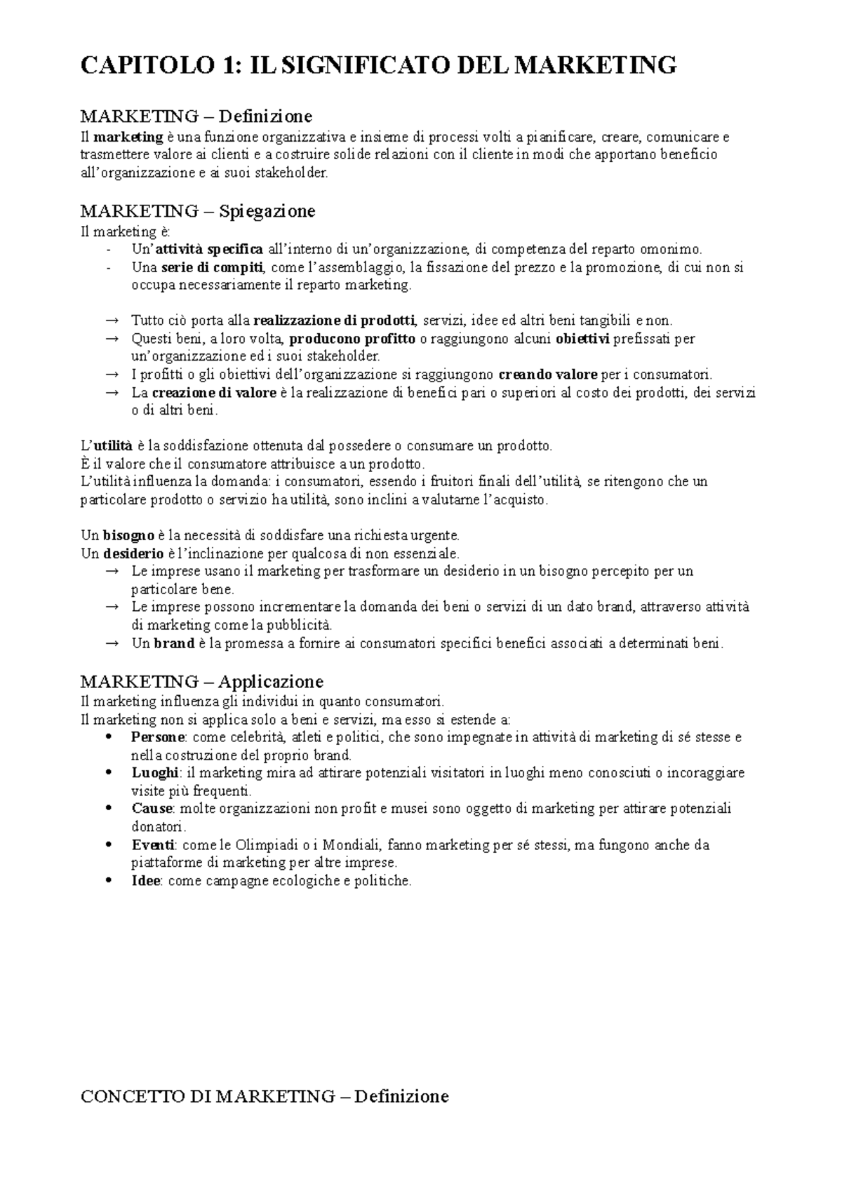 Riassunto marketing - CAPITOLO 1: IL SIGNIFICATO DEL MARKETING ...