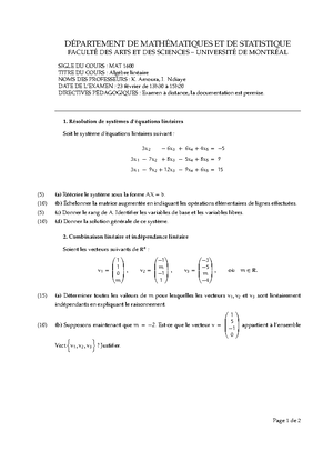 Plan de cours-mat 1600 H2023 - Plan de cours : MAT 1600 - Algèbre ...