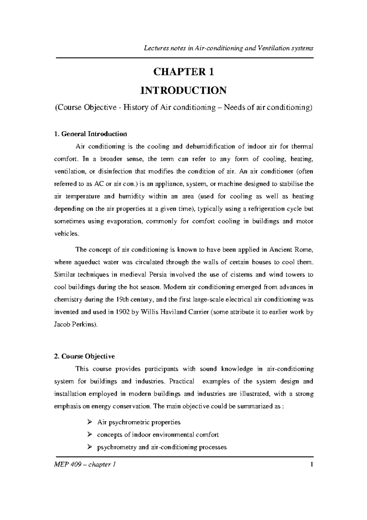 Chap1 - hvac - CHAPTER 1 INTRODUCTION (Course Objective - History of ...