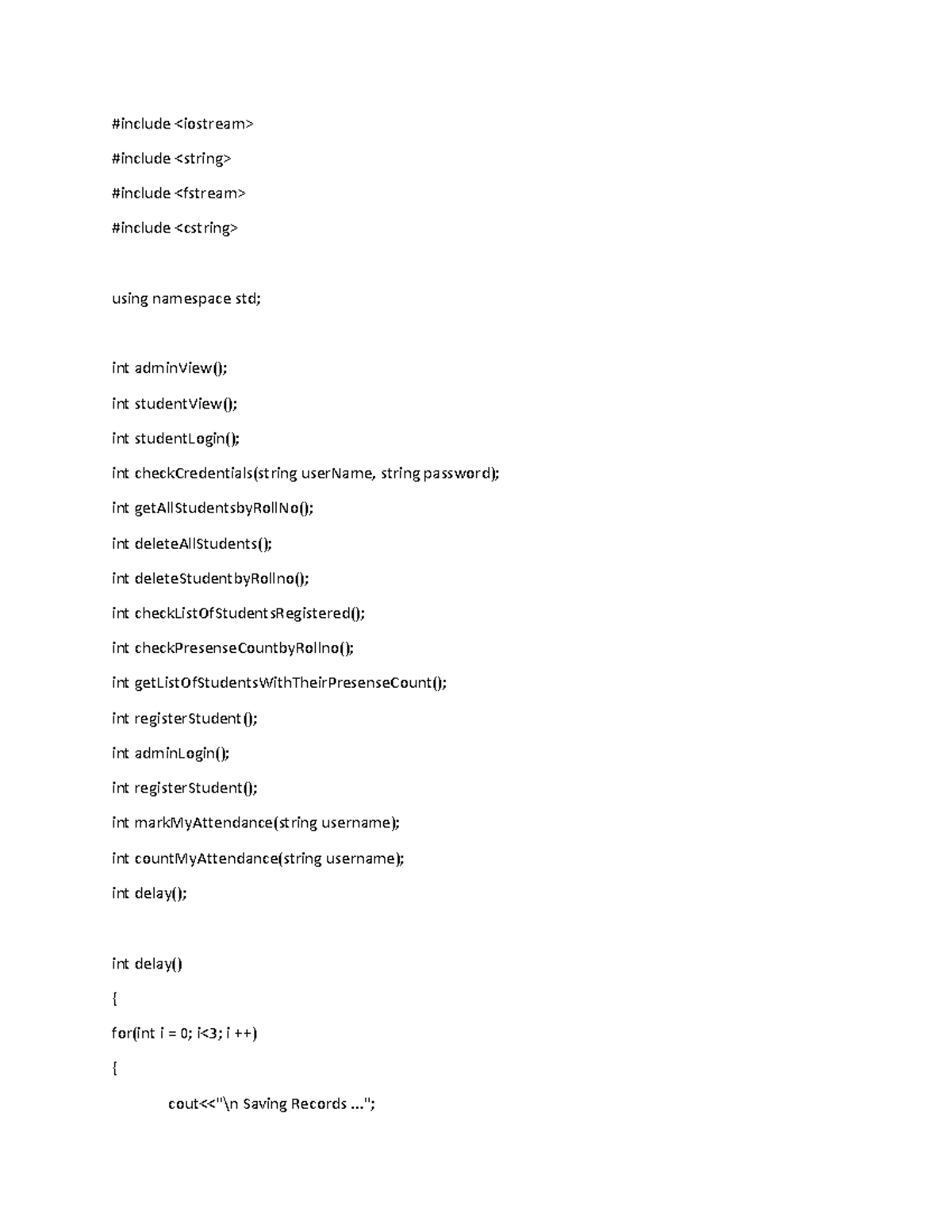 Attendance management System - using namespace int int int int ...
