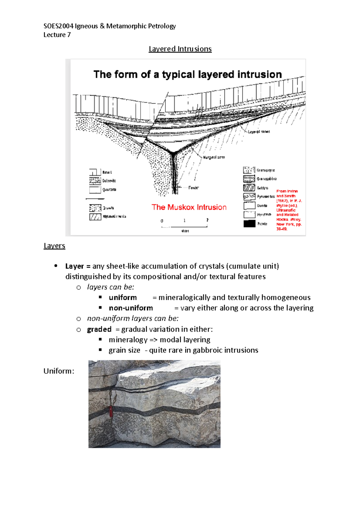L7 - Layered Intrusions - Lecture 7 Layered Intrusions Layers Layer ...