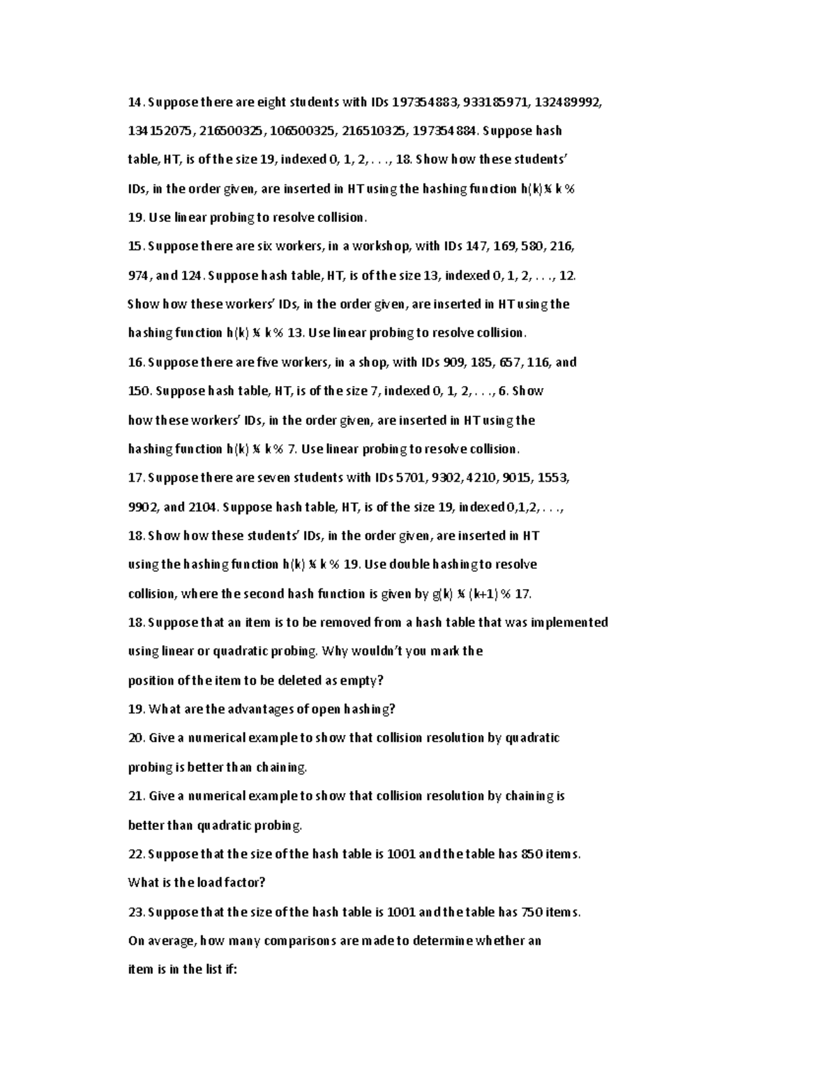 Chapter 9 Exercises and Answers - Suppose there are eight students with IDs 197354883, 933185971 ...